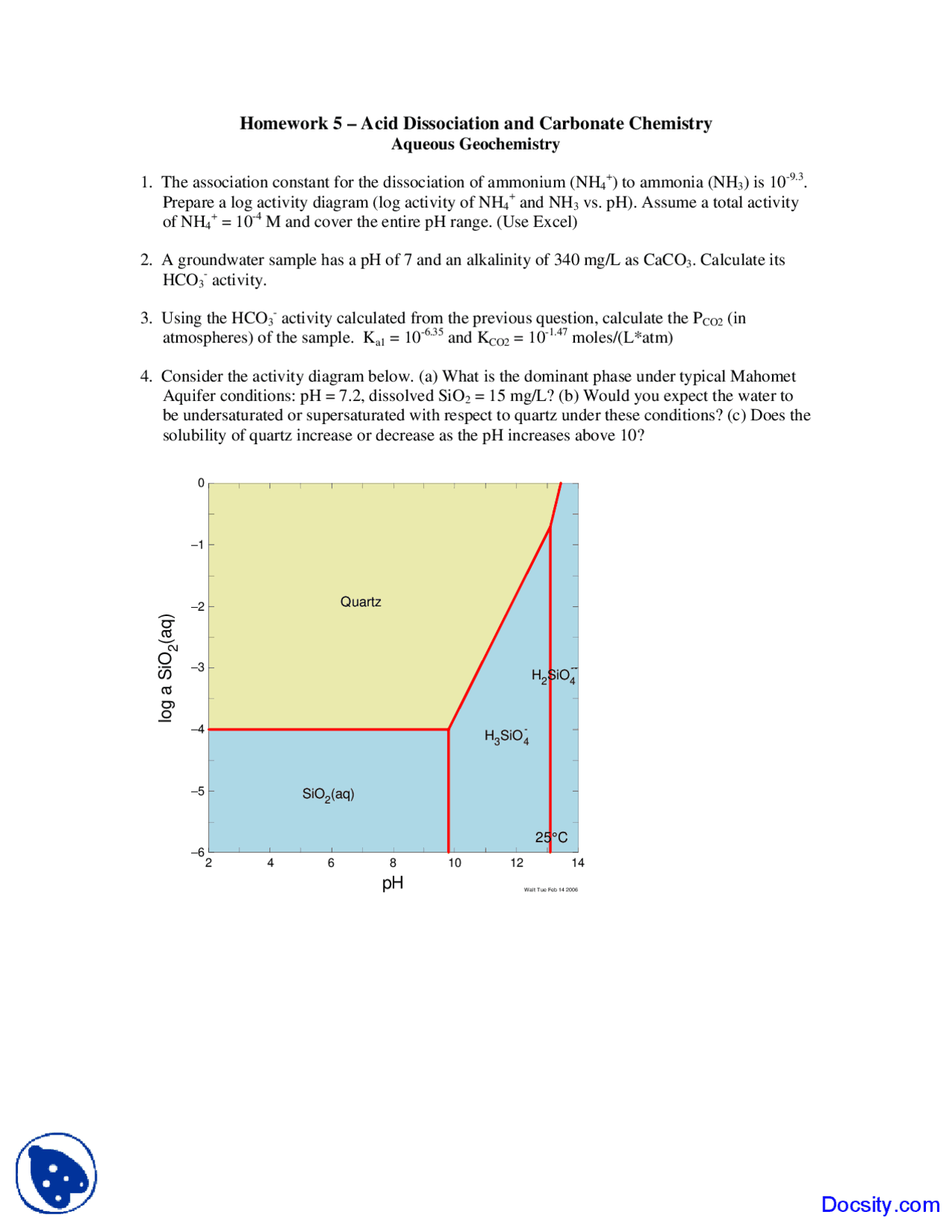 Acid Dissociation Geochemistry Home Work Docsity