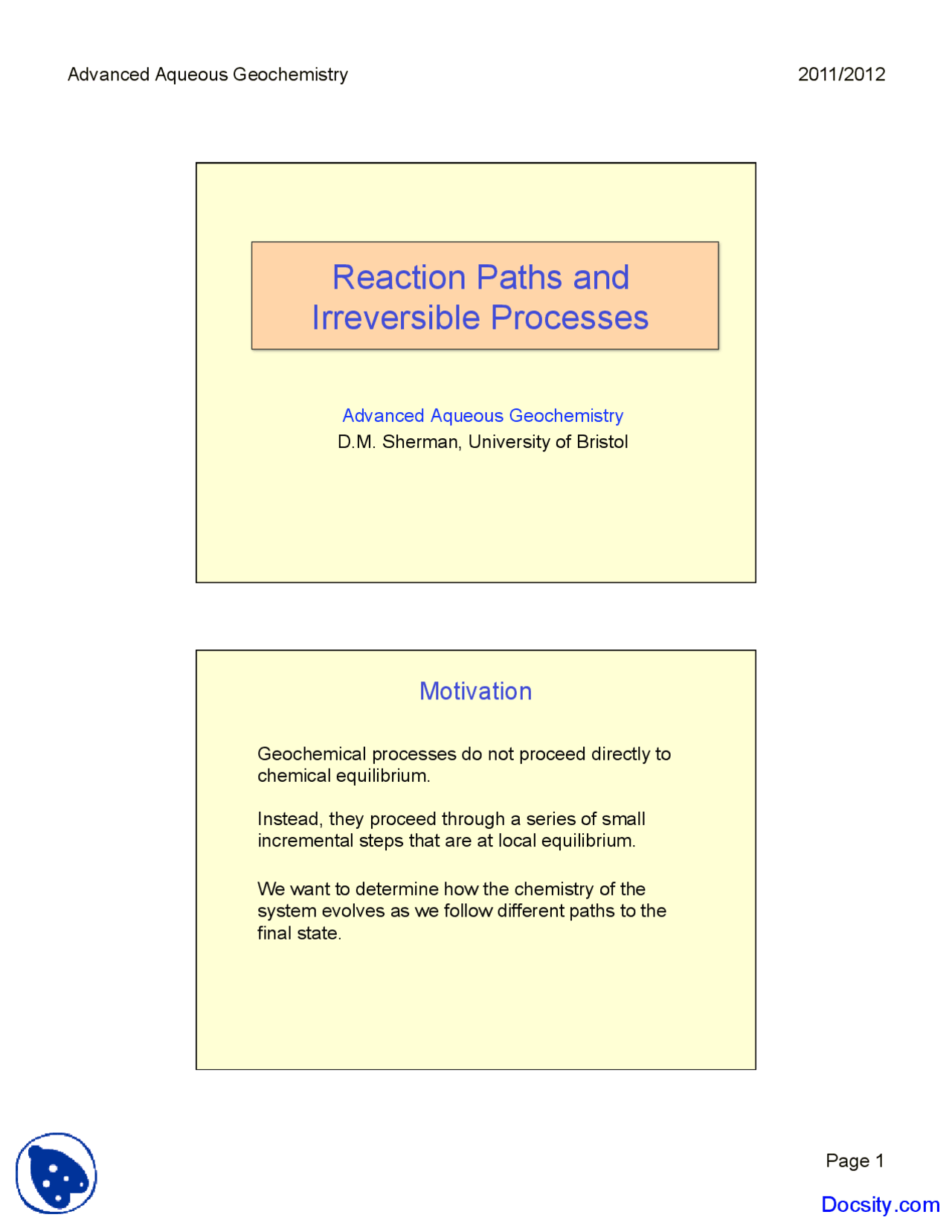 Reactionpaths Geochemistry Lecture Slides Docsity