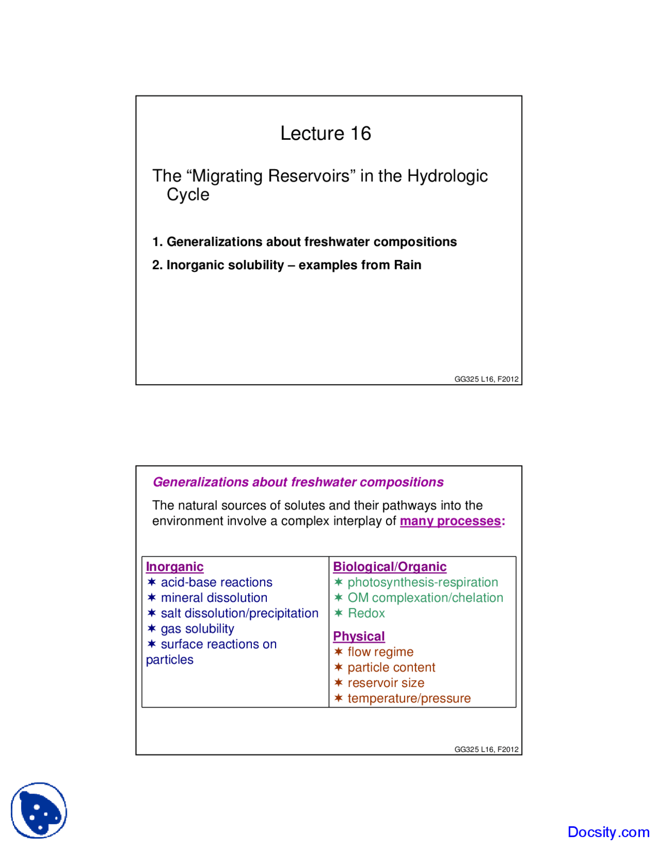 Migrating Reservoirs Geochemistry Lecture Slides Docsity