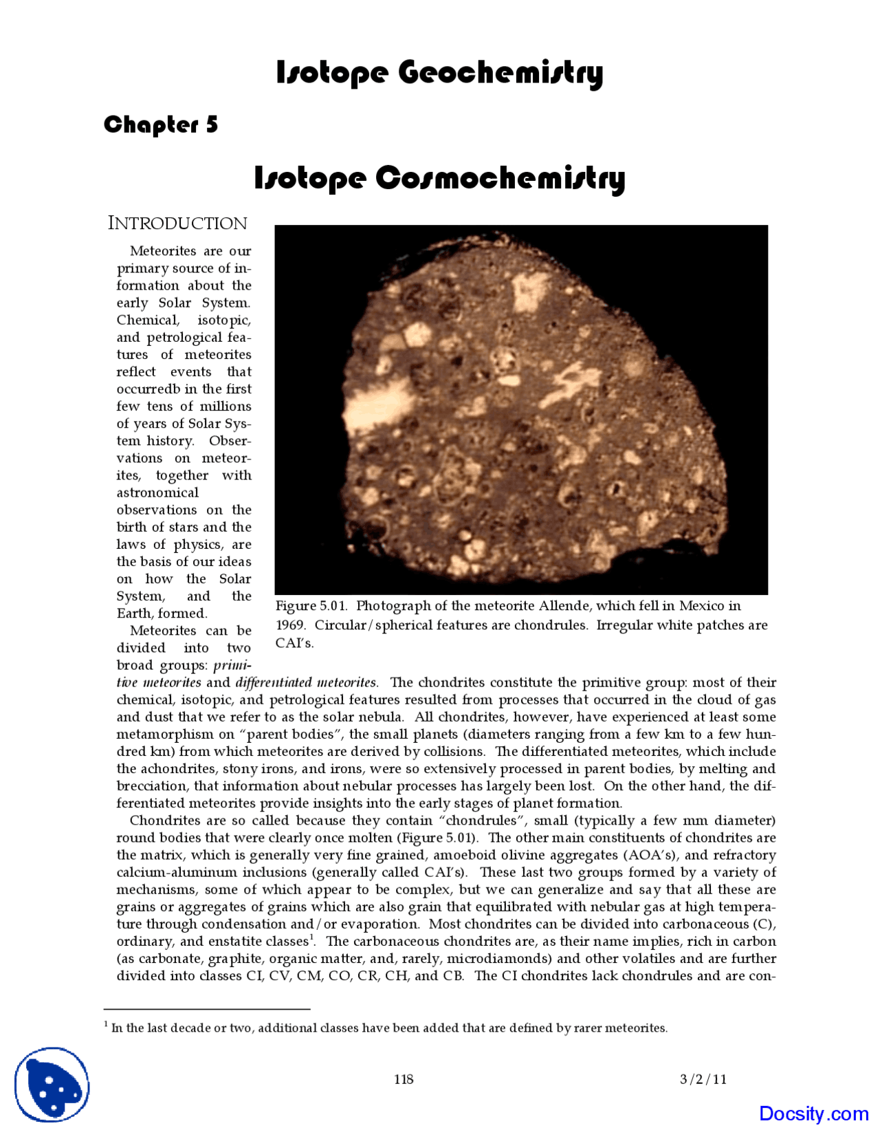 Meteorites Geochemistry Lecture Notes Docsity