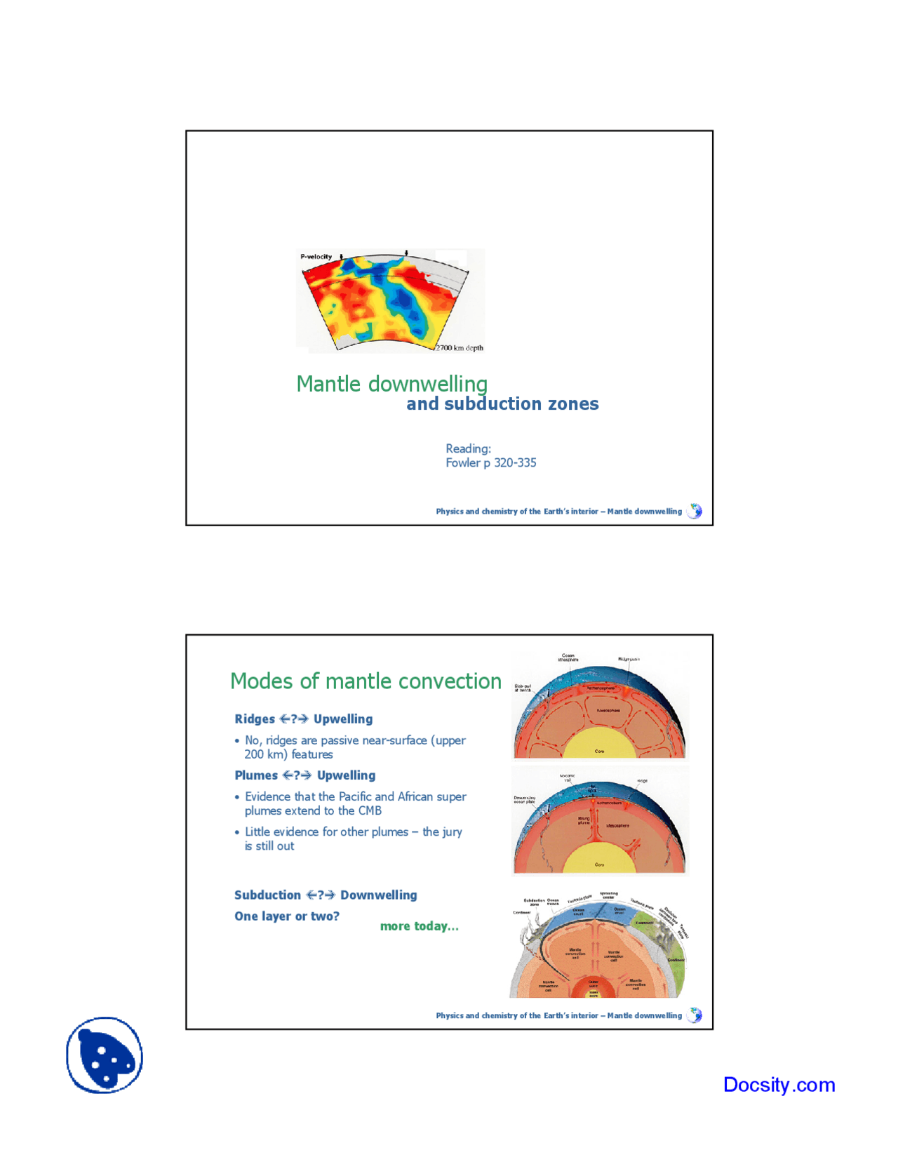 Mantle Downwelling Geochemistry Lecture Slides Docsity
