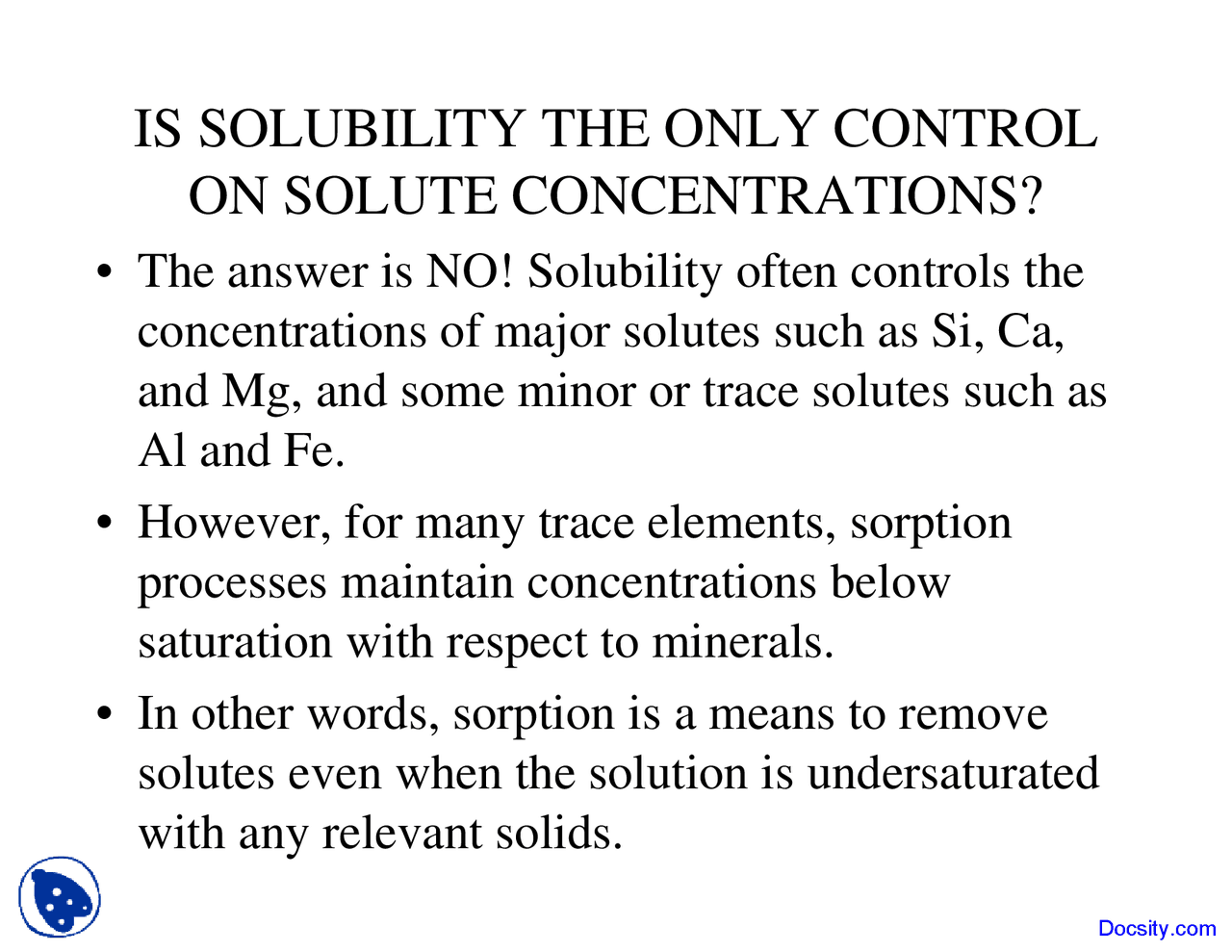 Solubility Geochemistry Lecture Slides Docsity
