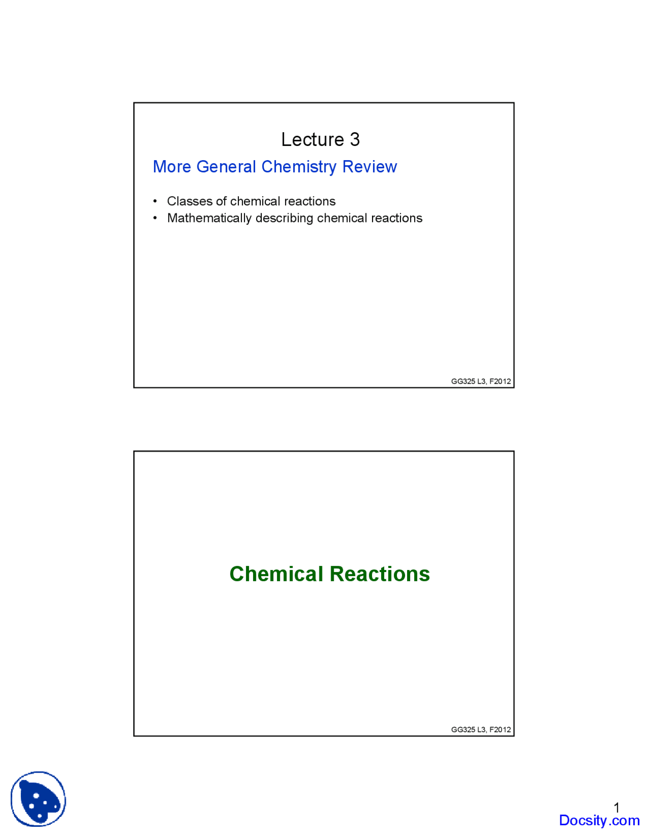 Chemical Reactions - Geochemistry - Lecture Slides - Docsity