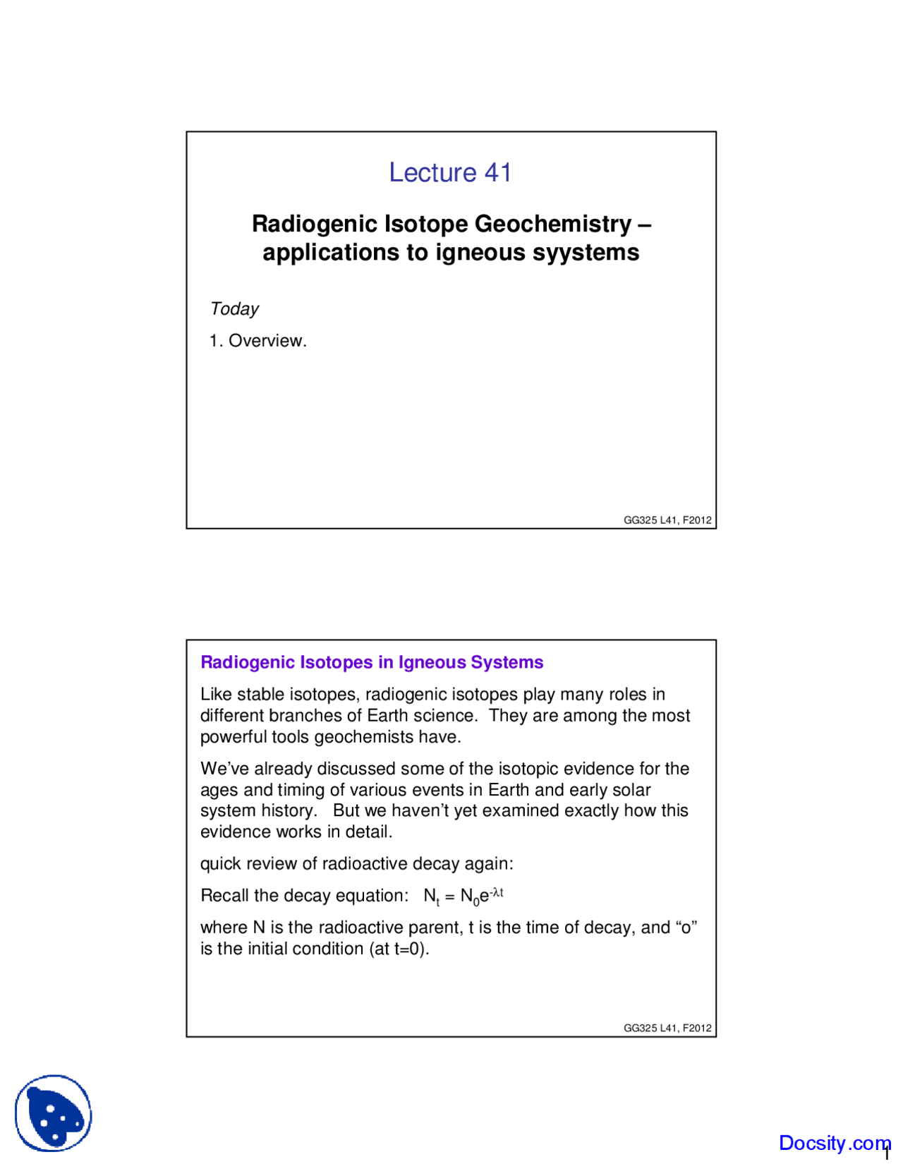 Radiogenic Isotope Geochemistry Geochemistry Lecture Slides Docsity