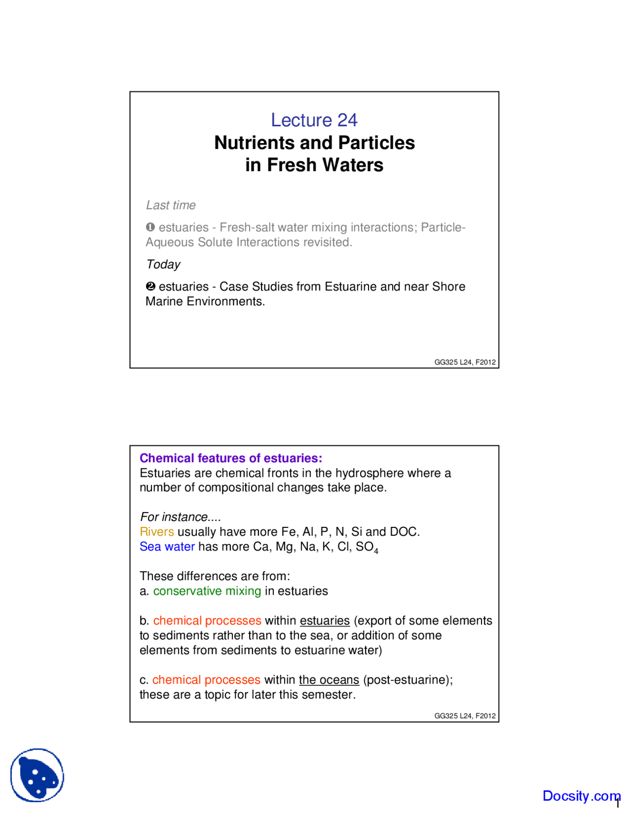 Estuaries Geochemistry Lecture Slides Docsity