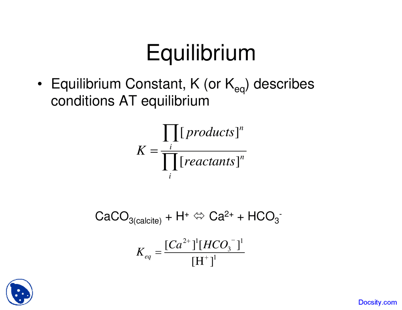 Equilibrium Constant Geochemistry Lecture Slides Docsity