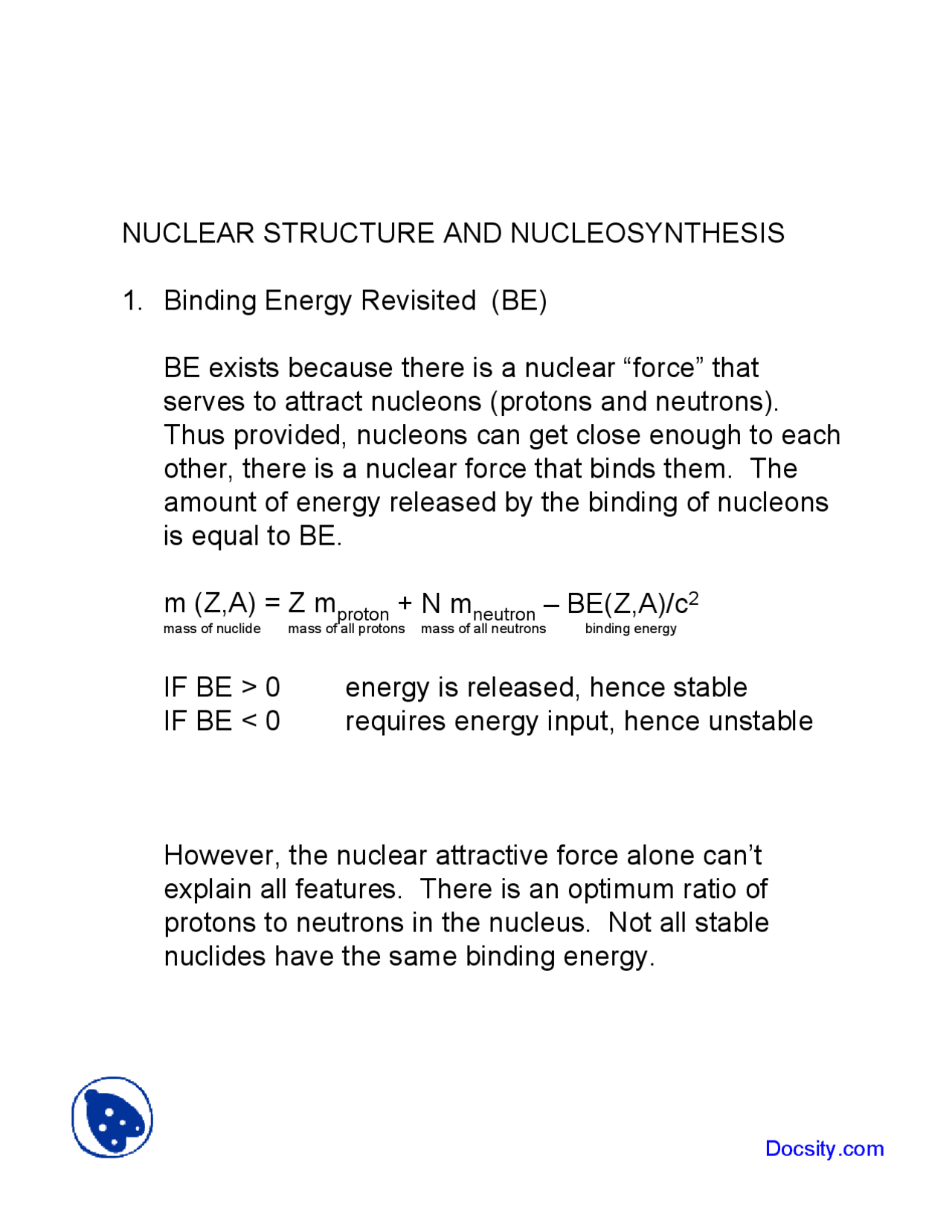 Binding Energy Revisited Geochemistry Lecture Notes Docsity