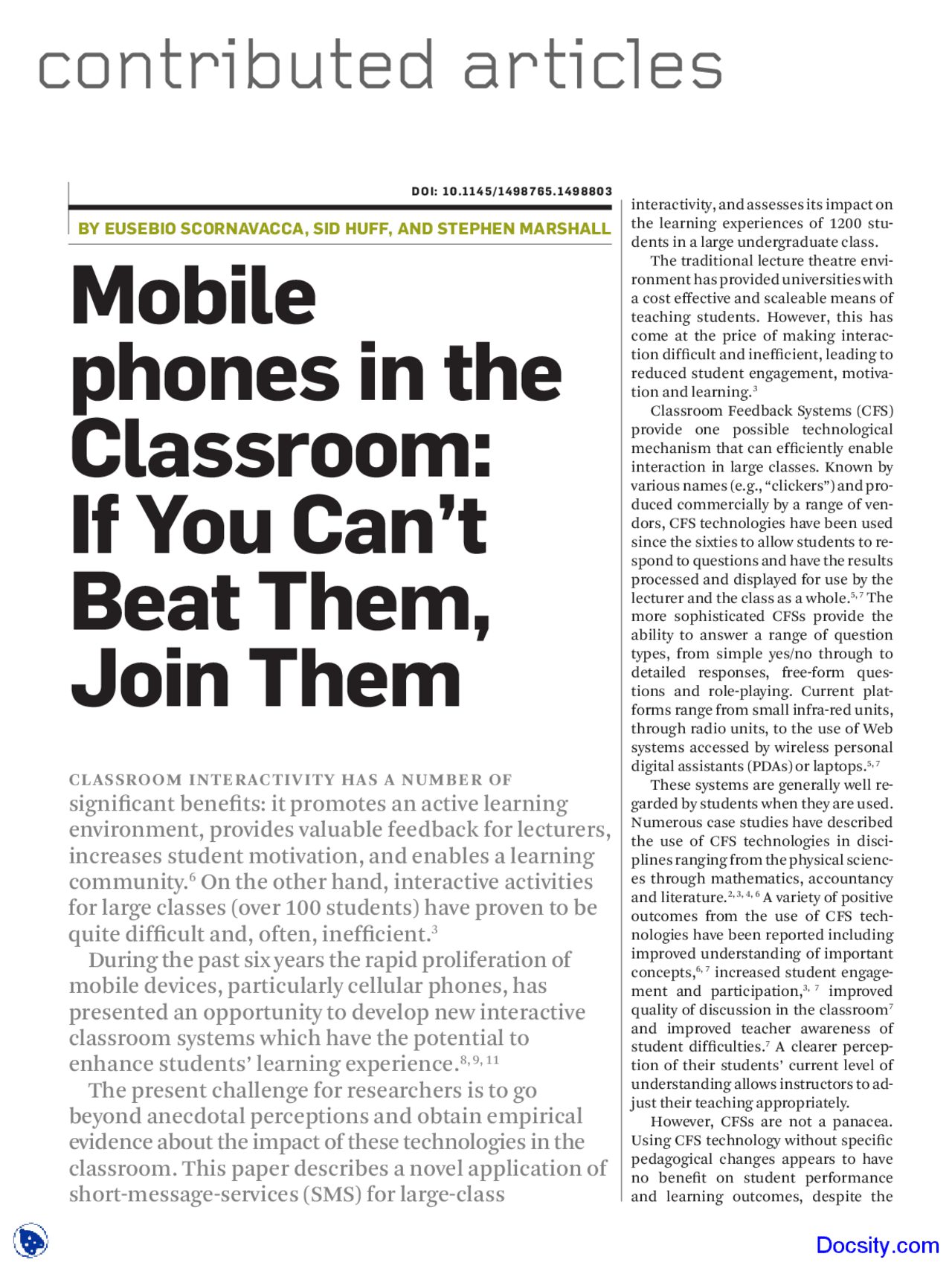 Mobile Phones in the Classroom - Buisness Management - Lecture Notes ...