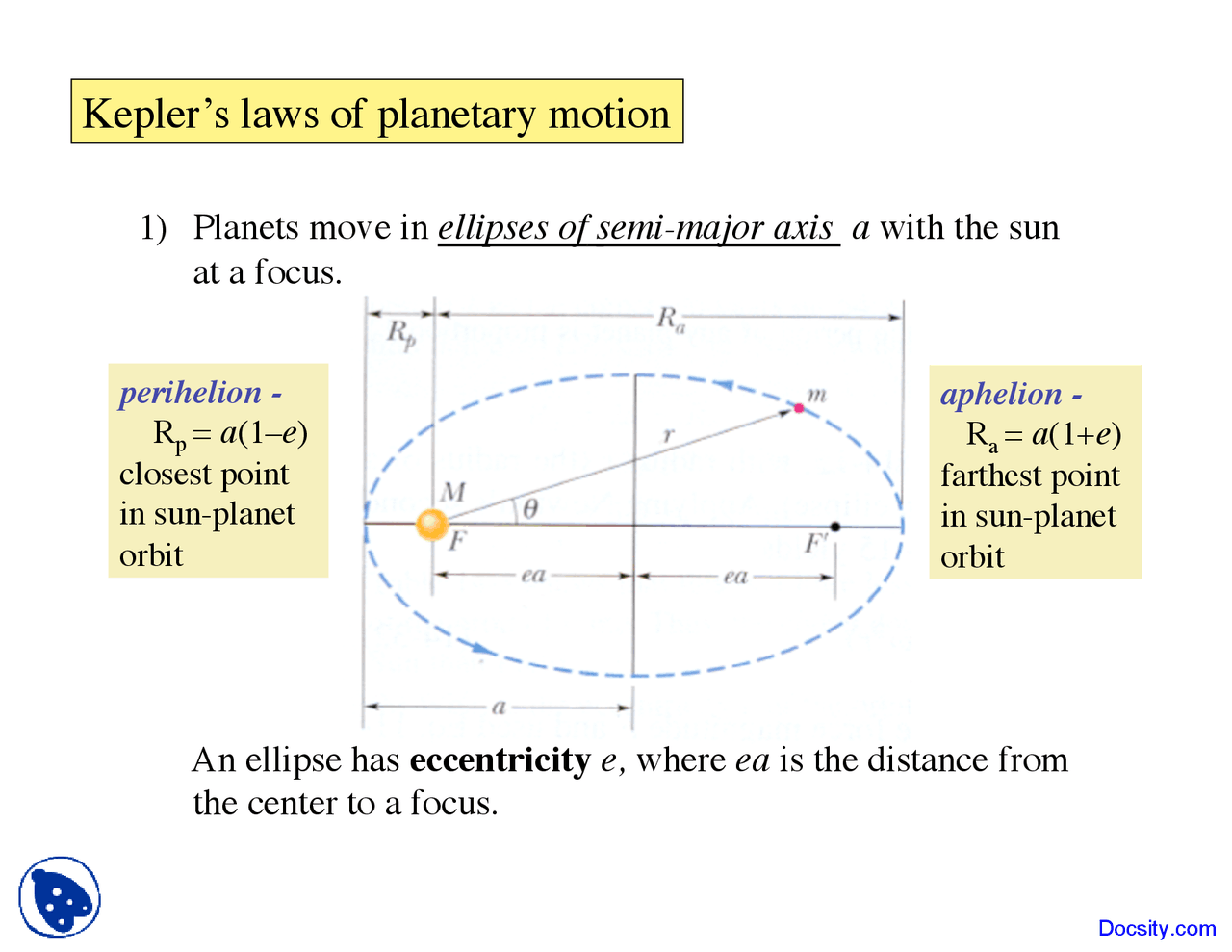 Planetary Motion General Physics I Lecture Slides Docsity