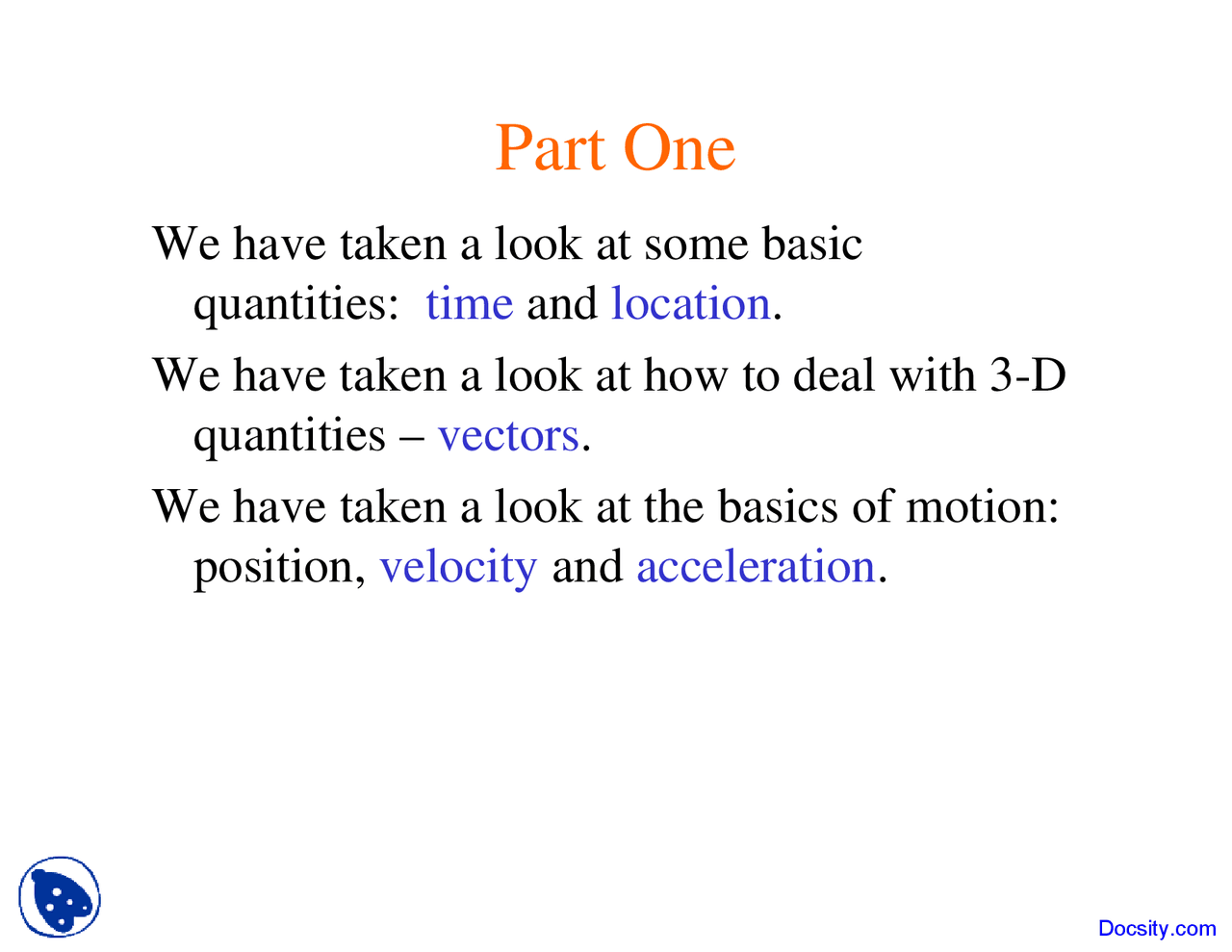 Two Dimensional Motion General Physics I Lecture Slides Docsity