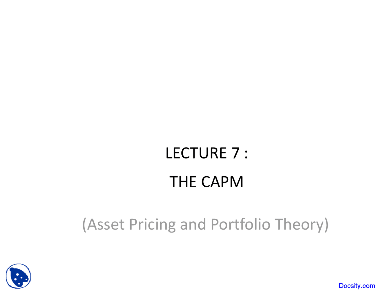 CAPM - Asset Managment - Lecture Slides - Docsity