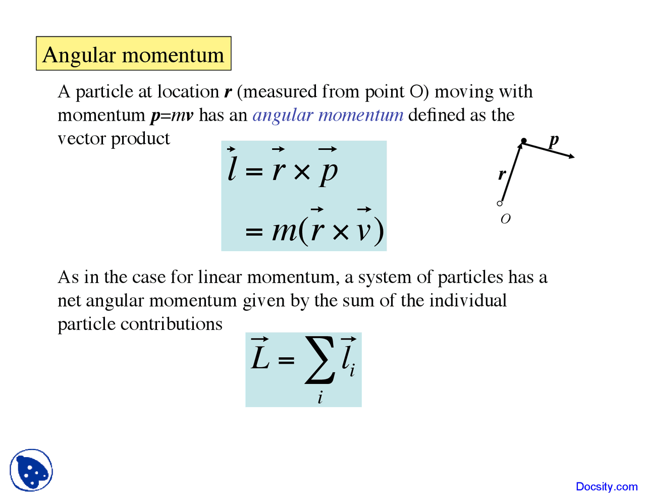 Angular Momentum General Physics I Lecture Slides Docsity