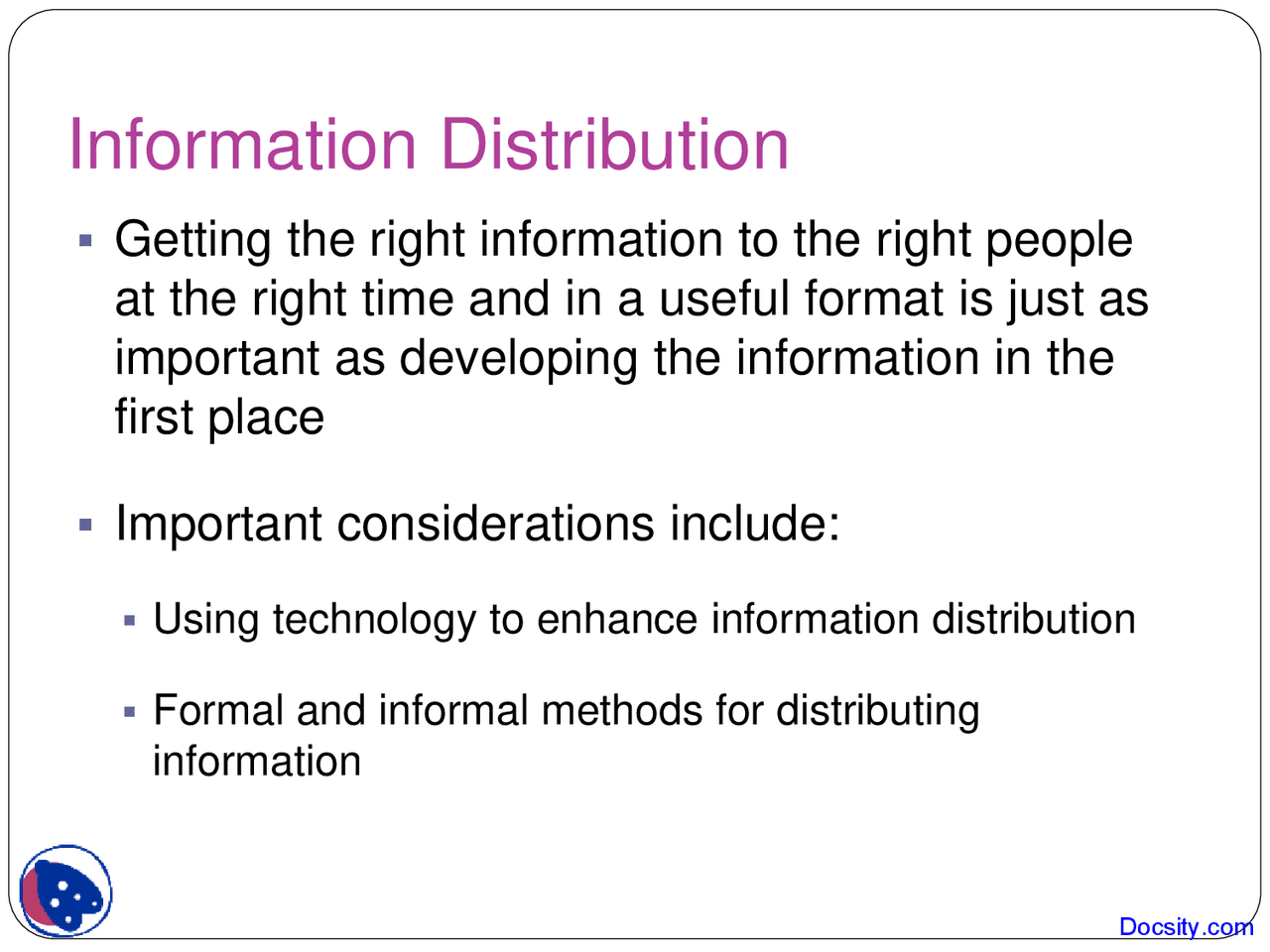 Information Distribution Human Resource Lecture Slides Docsity