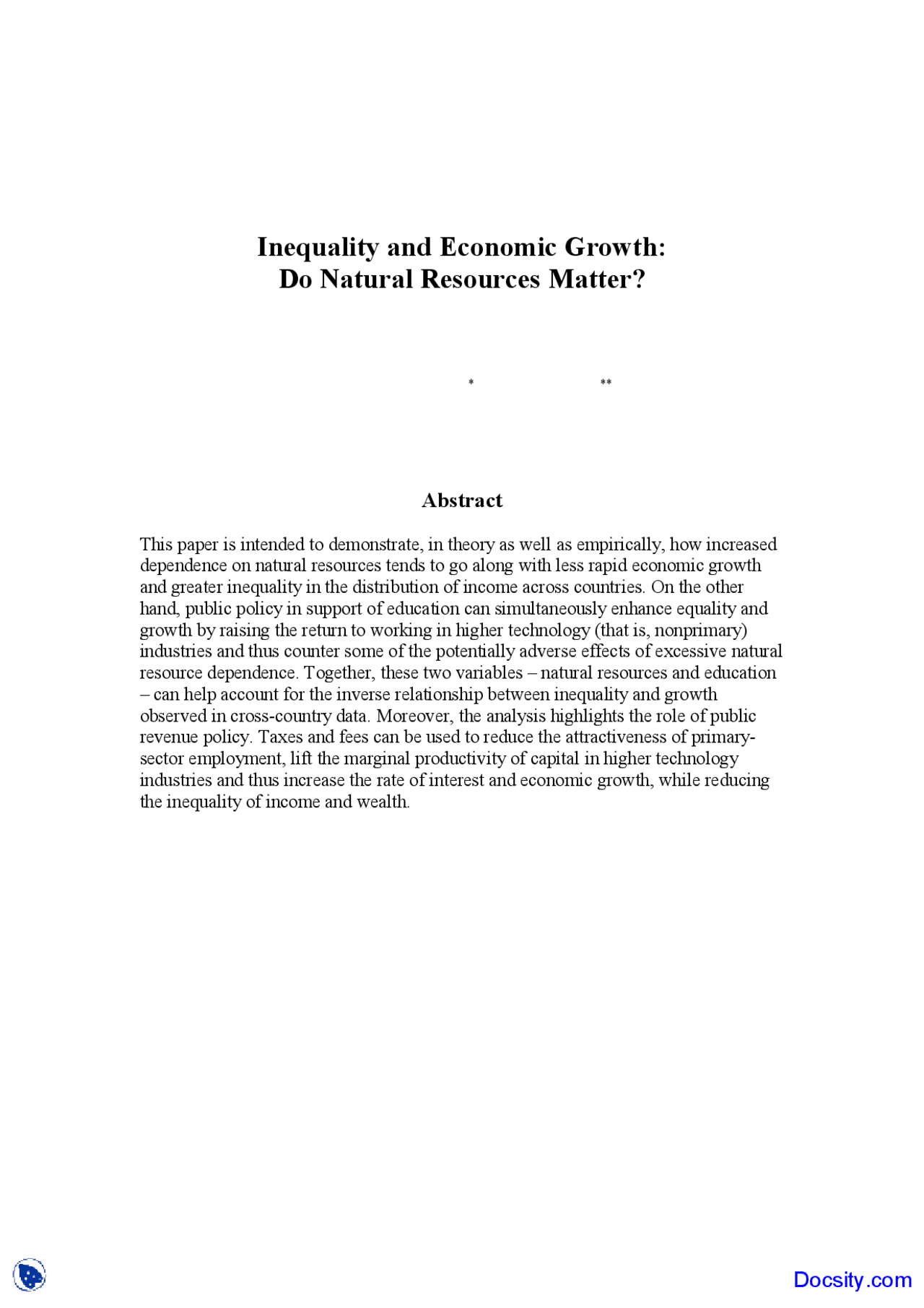 Inequality And Economic Growth Buisness Management Lecture Notes