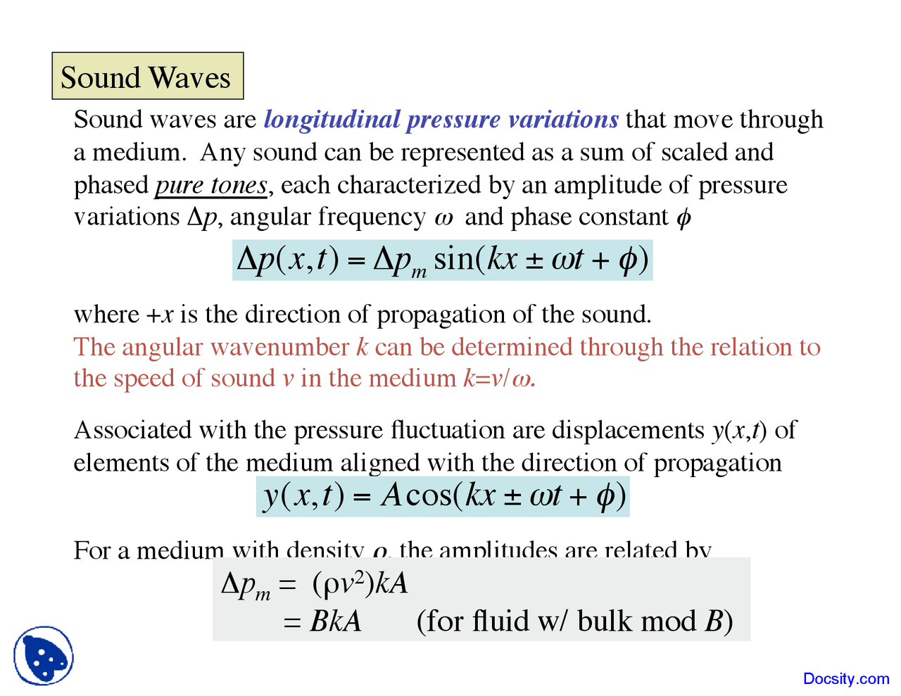 Sound Waves - General Physics I - Lecture Slides - Docsity