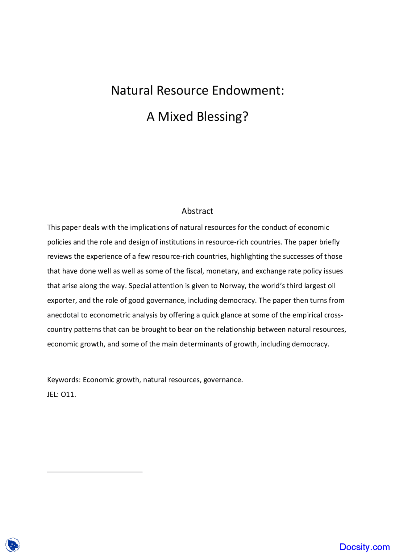 Natural Resource Endowment Buisness Management Lecture Notes