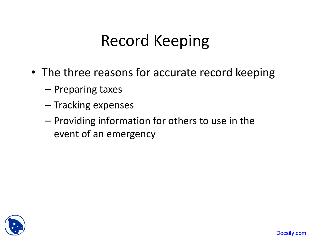 Record Keeping Asset Managment Lecture Slides Docsity