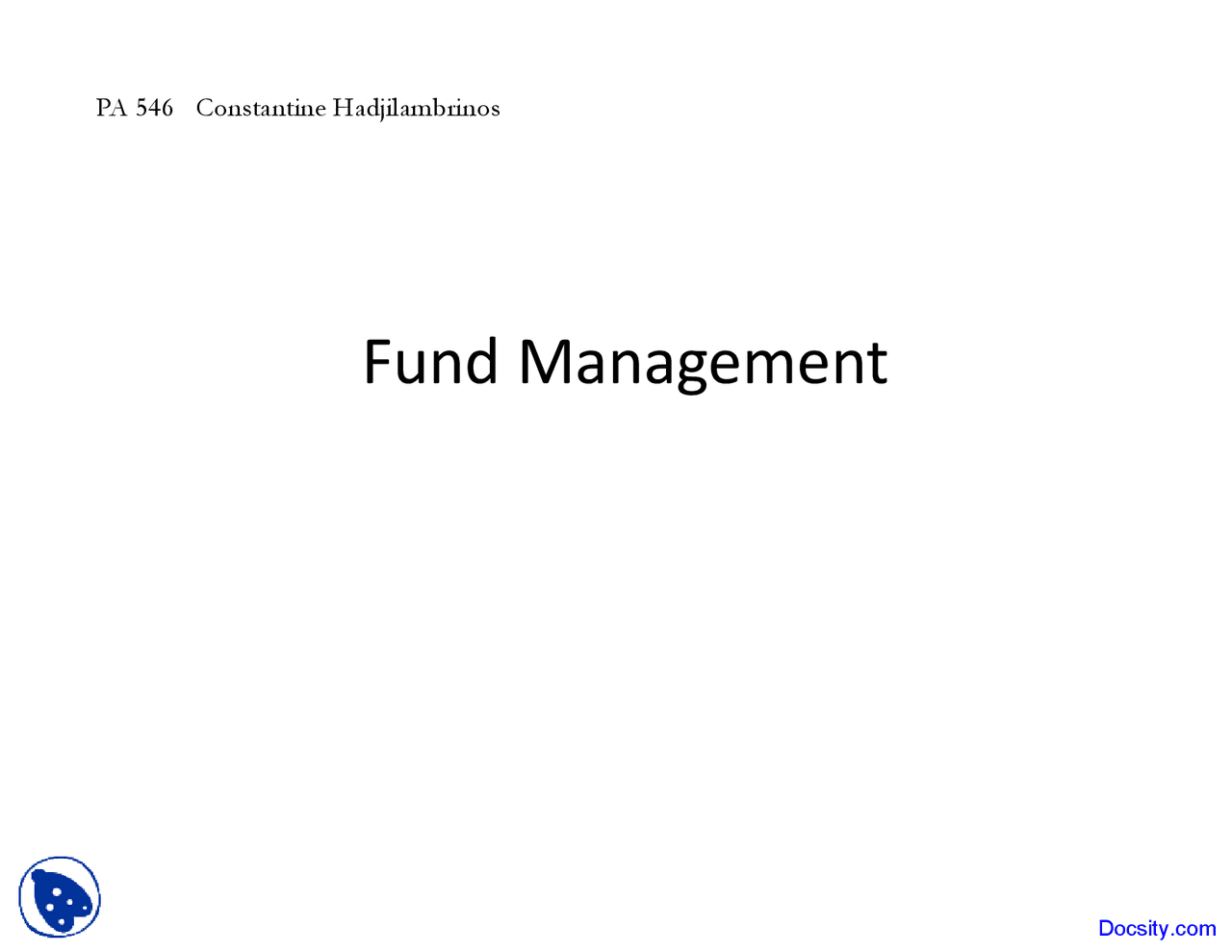 Fund Management Asset Managment Lecture Slides Docsity