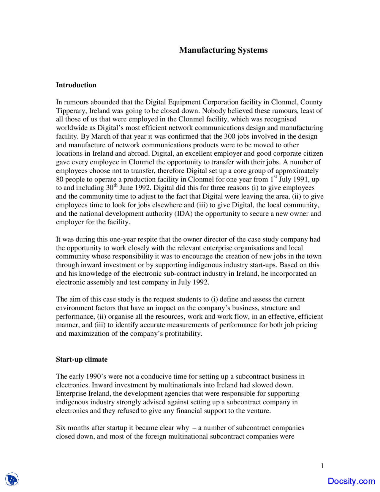 Manufacturing Systems Buisness Management Lecture Notes Docsity