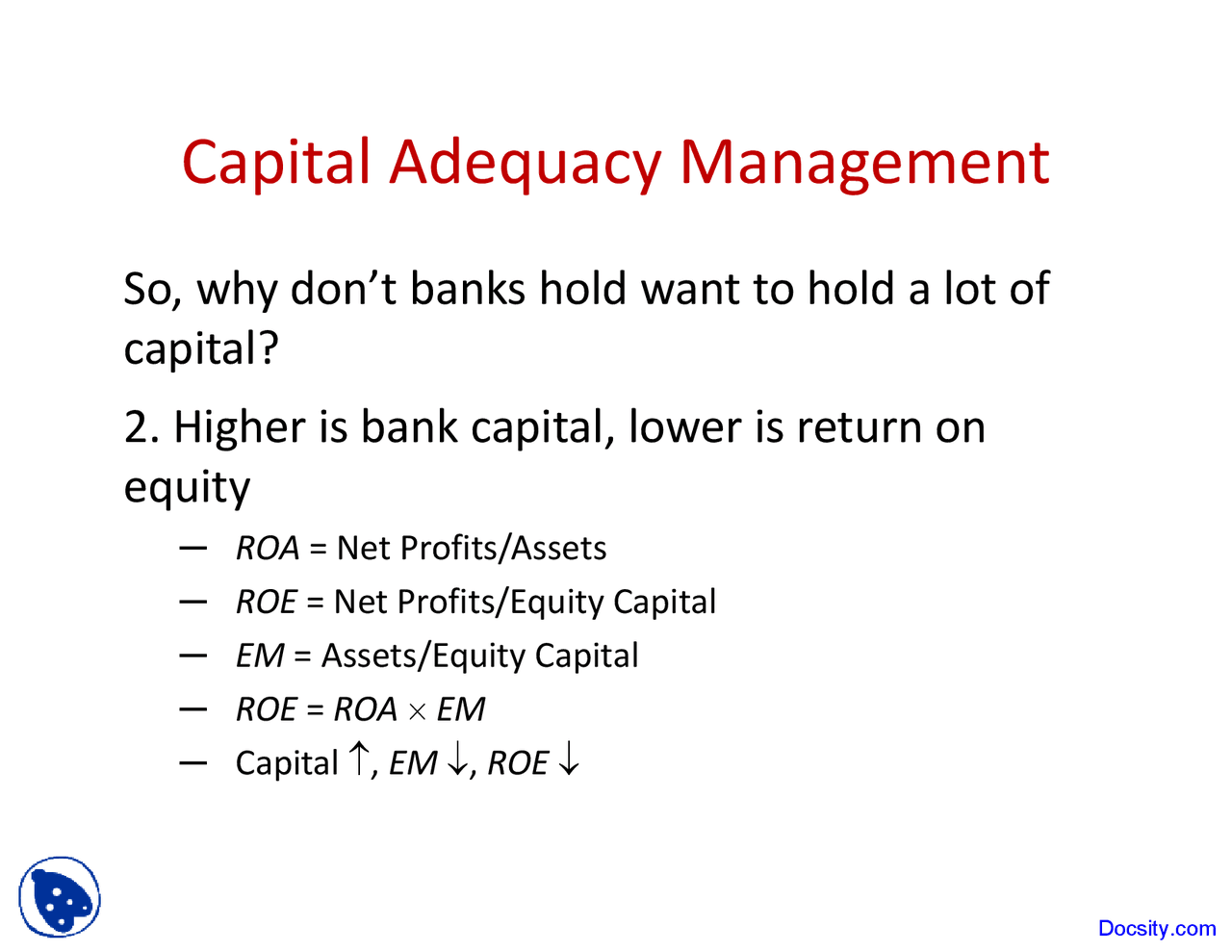 Capital Adequacy Management Asset Managment Lecture Slides Docsity