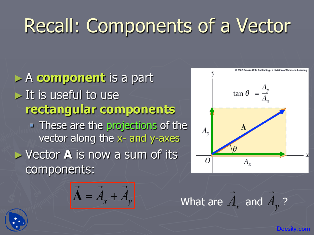 Components of a Vector - General Physics I - Lecture Slides - Docsity