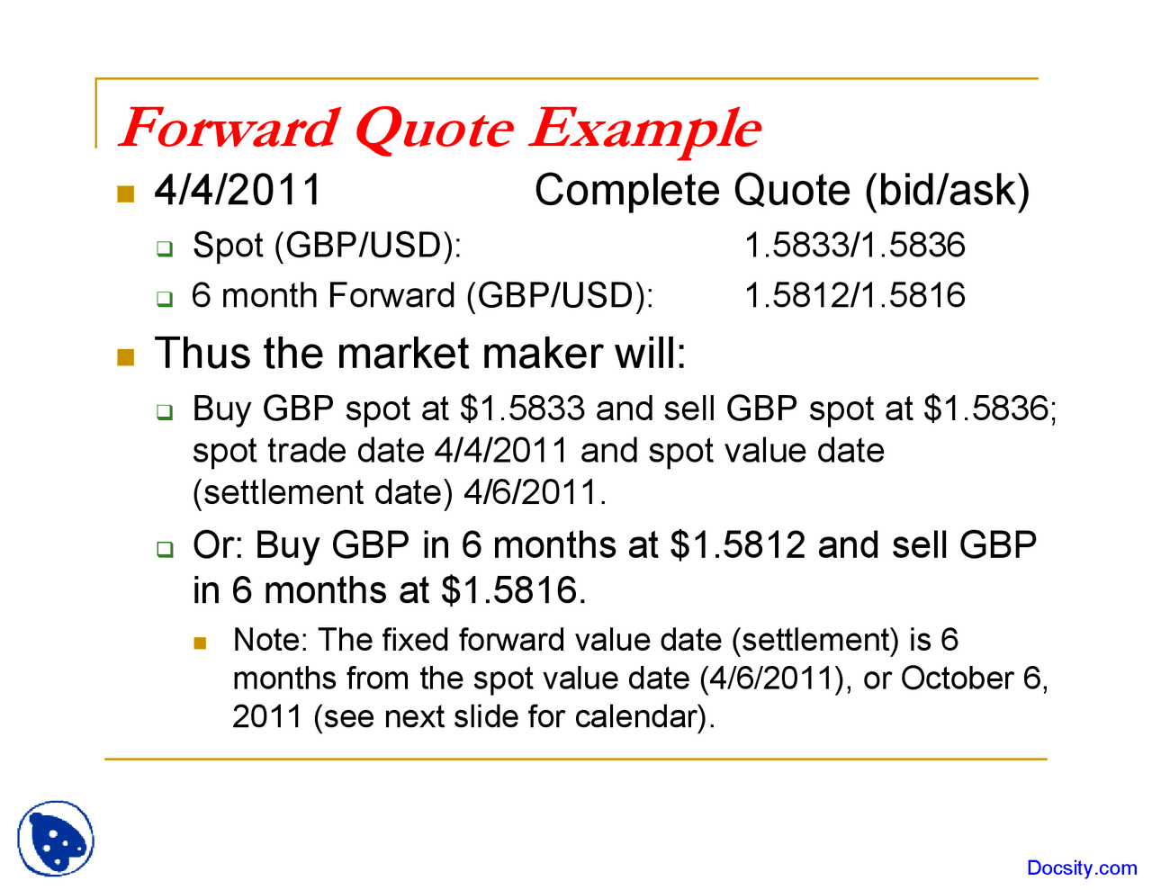 Forward Quote Example Asset Managment Lecture Slides Docsity