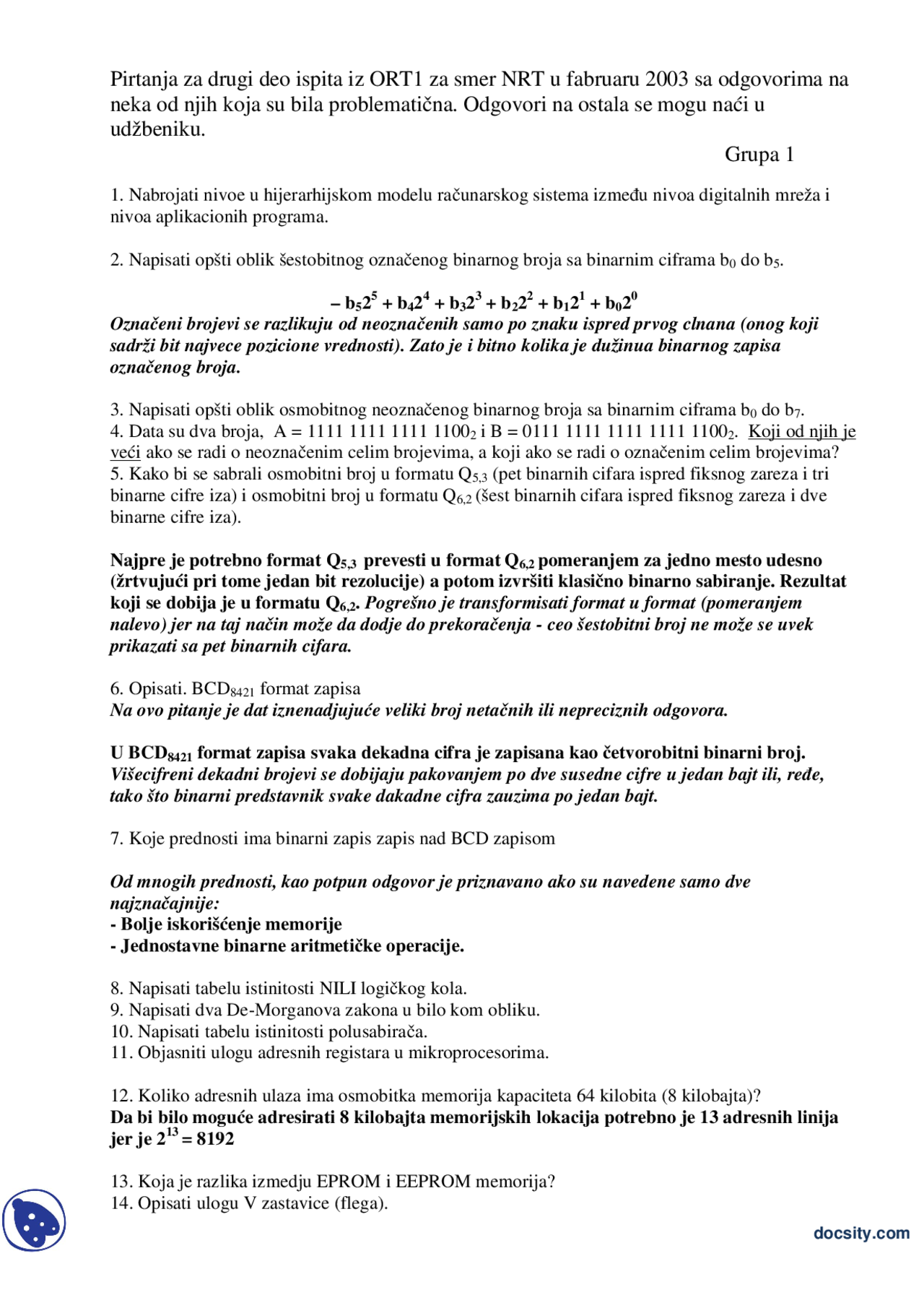 Usmeni ispit-Ispit-Osnovi racunarske tehnike 1-Elektrotehnika (1) | Ispiti' predlog Osnovi ...