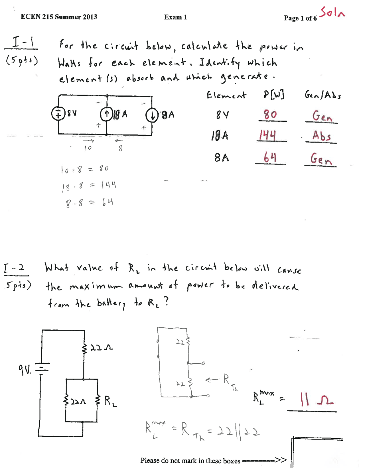 Solutions Exam 1 Principle Of Electrical Energy Ecen 215 Docsity