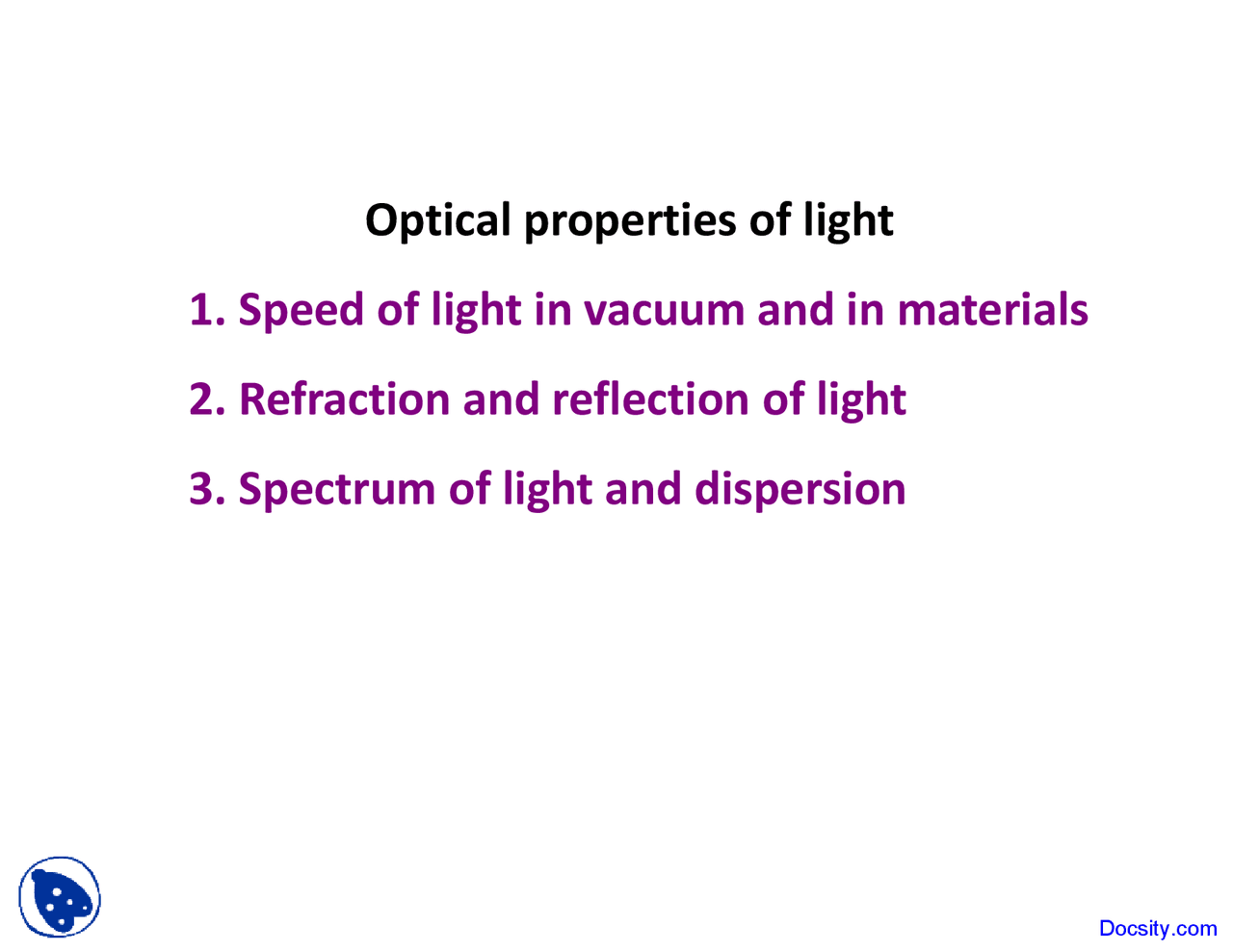 Optical Properties of Light - General Physics I - Lecture Slides ...