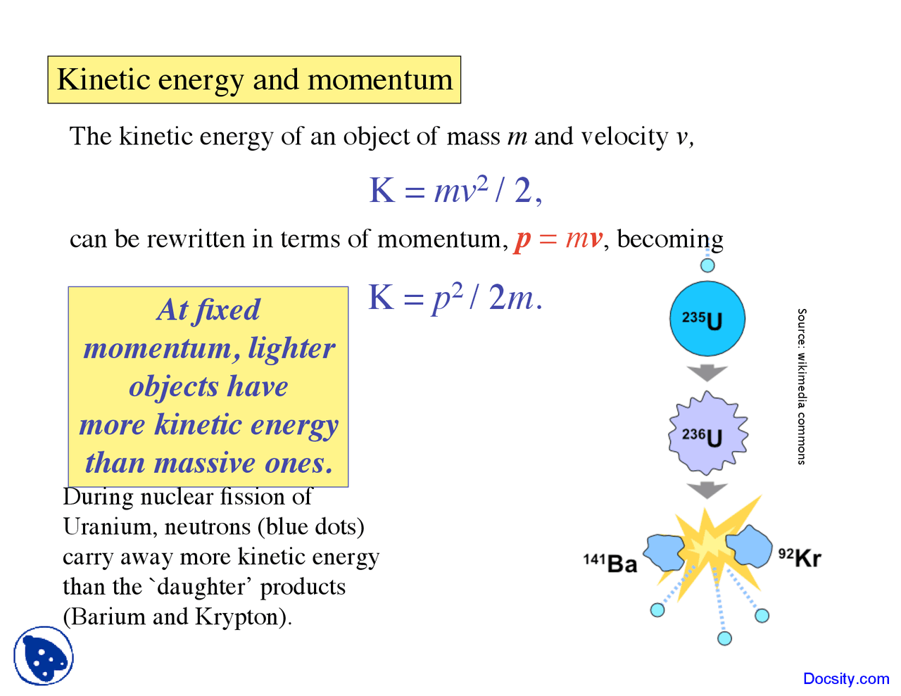 Kinetic Energy and Momentum - General Physics I - Lecture Slides - Docsity