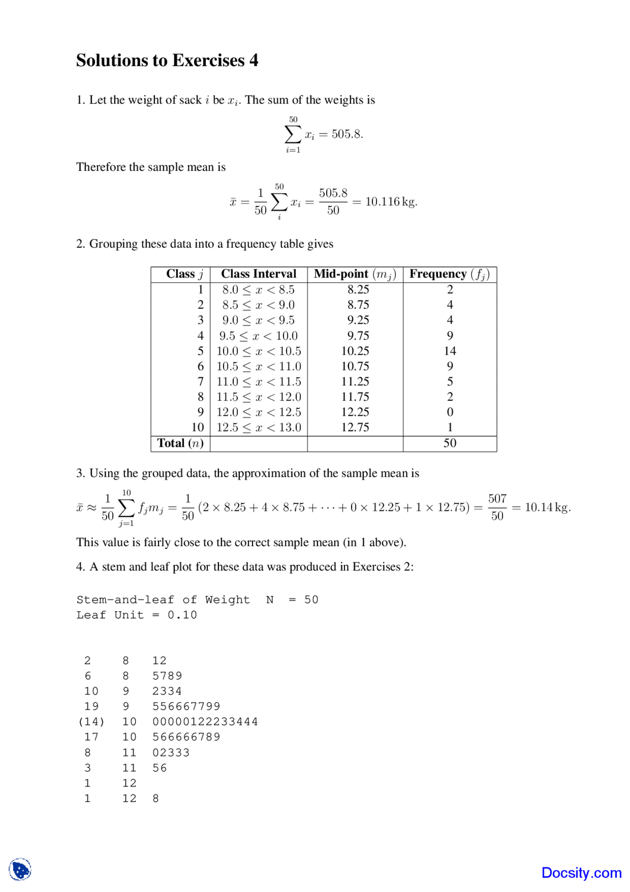 Solutions to Exercises on Calculating Mean, Median, and Standard ...