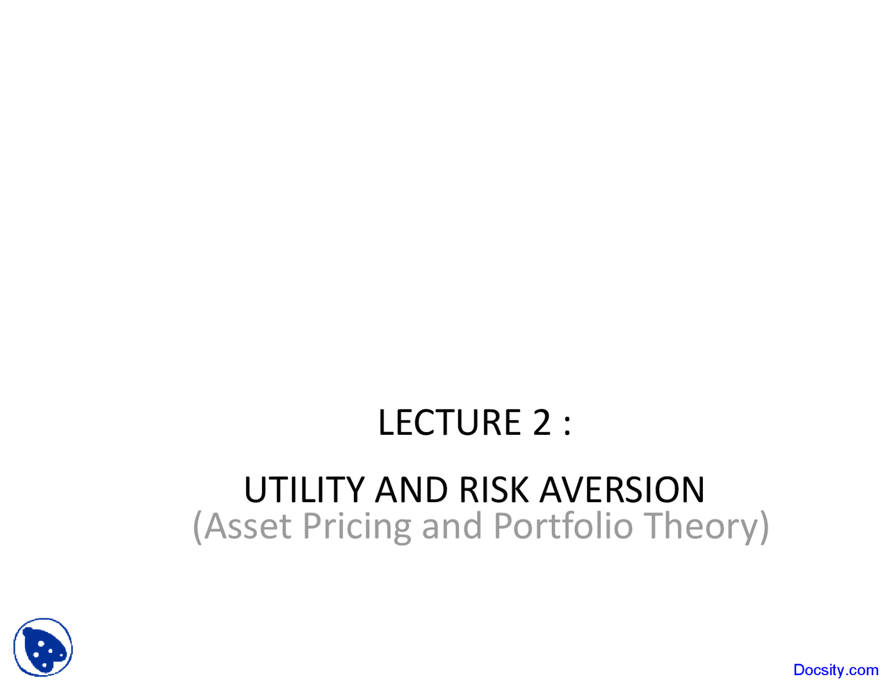 Portfolio Theory Asset Managment Lecture Slides Docsity