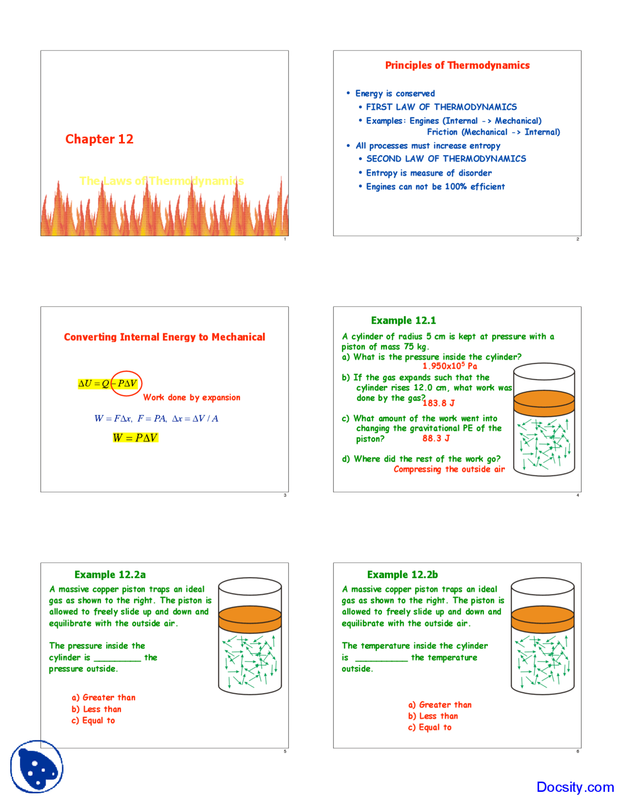 Principles Of Thermodynamics General Physics I Lecture Slides Docsity