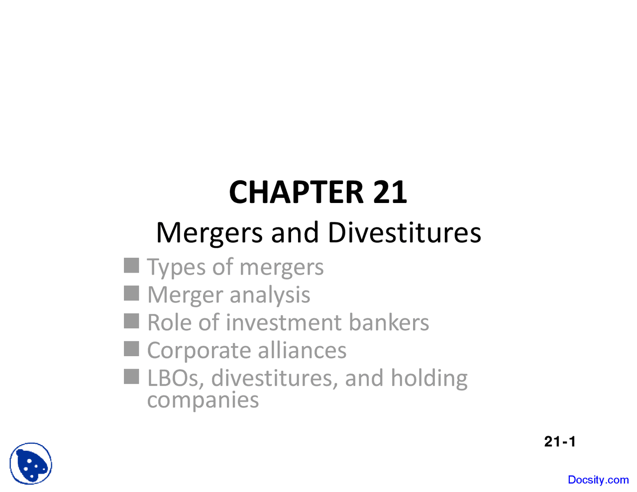 Mergers and Divestitures - Asset Managment - Lecture Slides - Docsity