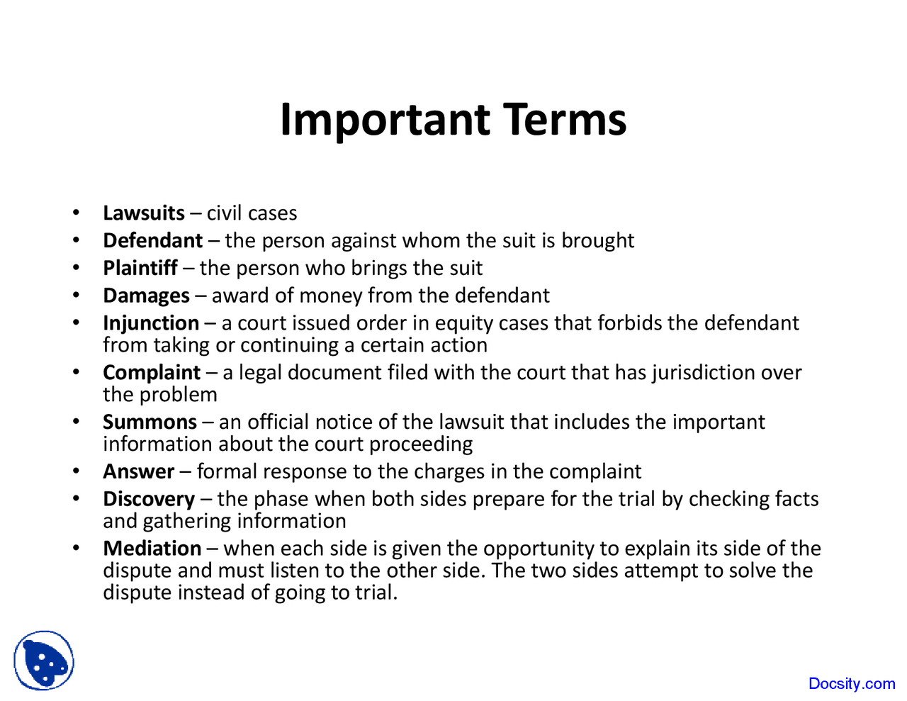 Legal Terms and Processes in Civil and Criminal Cases and Economic ...