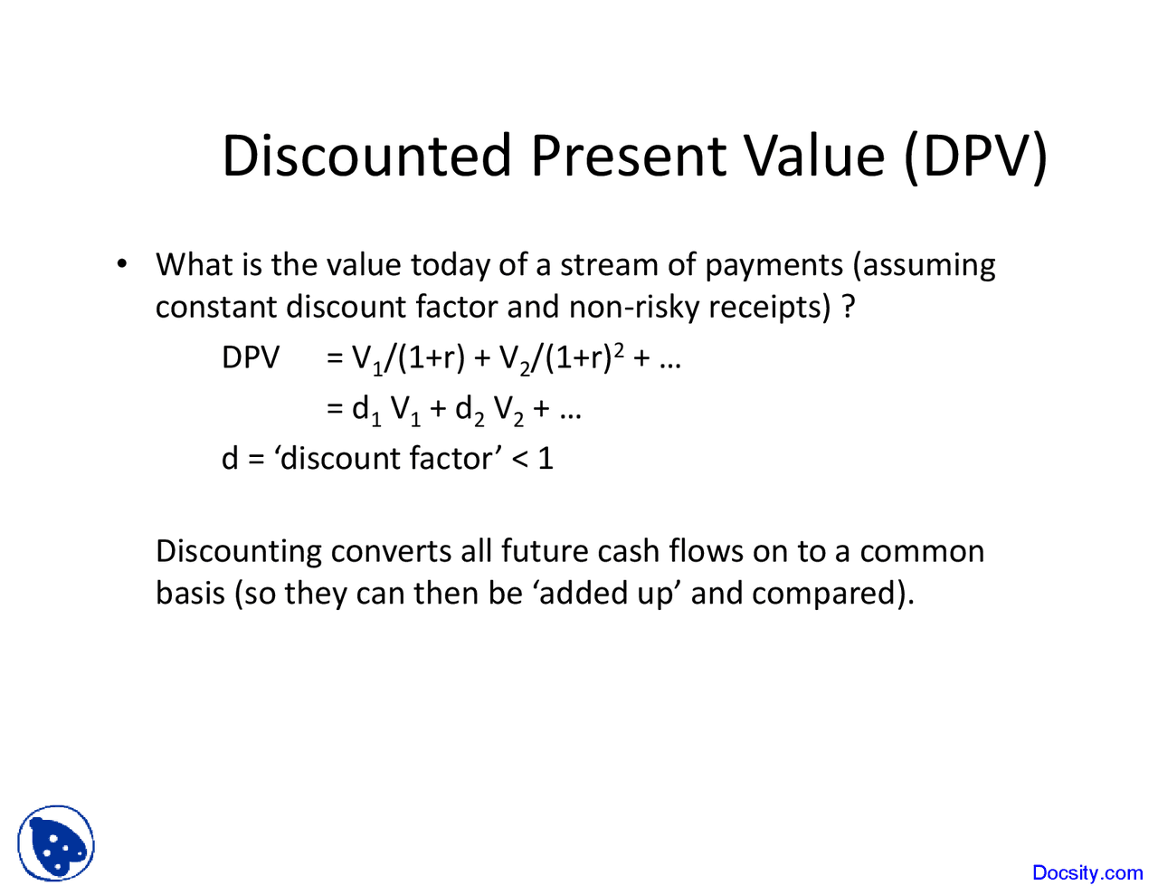 Discounted Present Value Asset Managment Lecture Slides Docsity