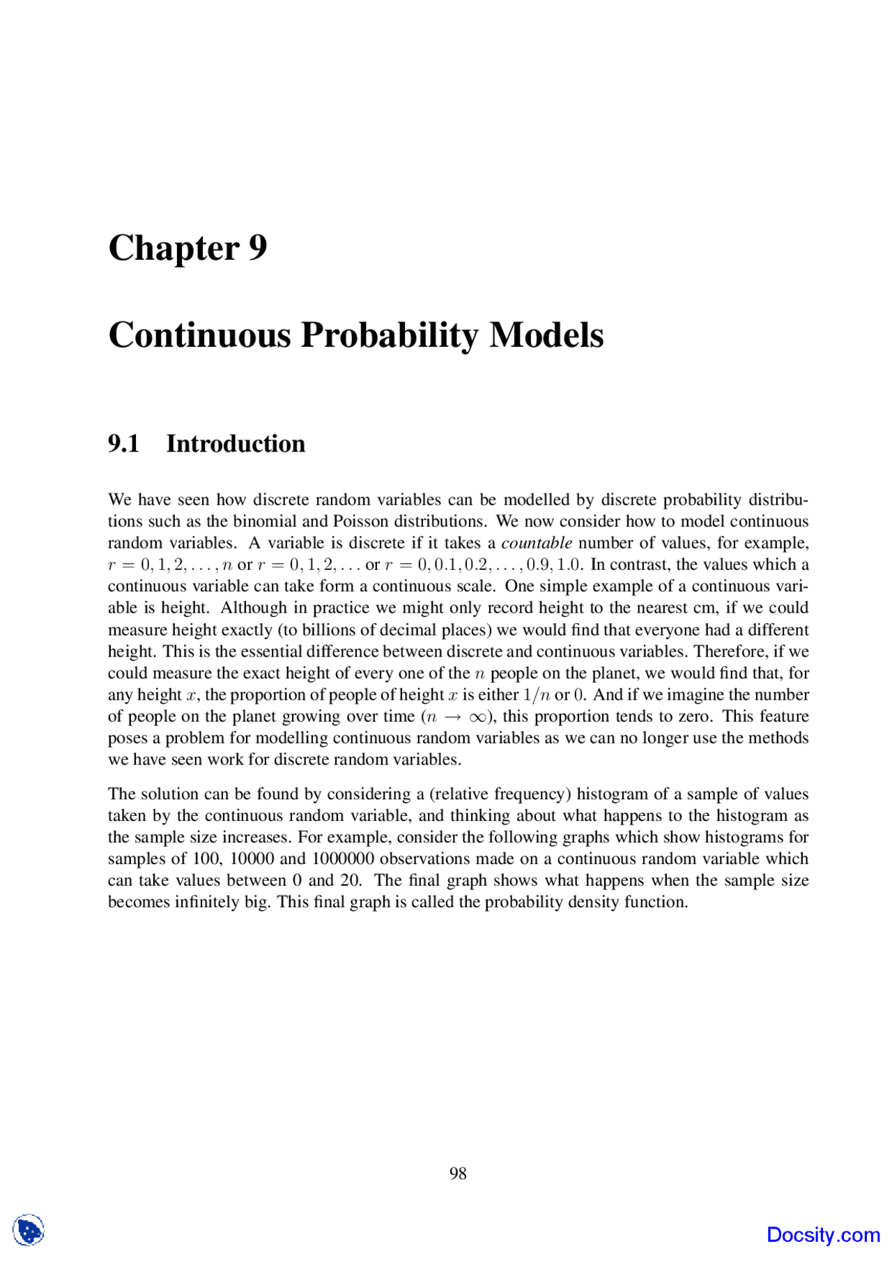 Continuous Probability Models - Buisness Management - Lecture Notes ...