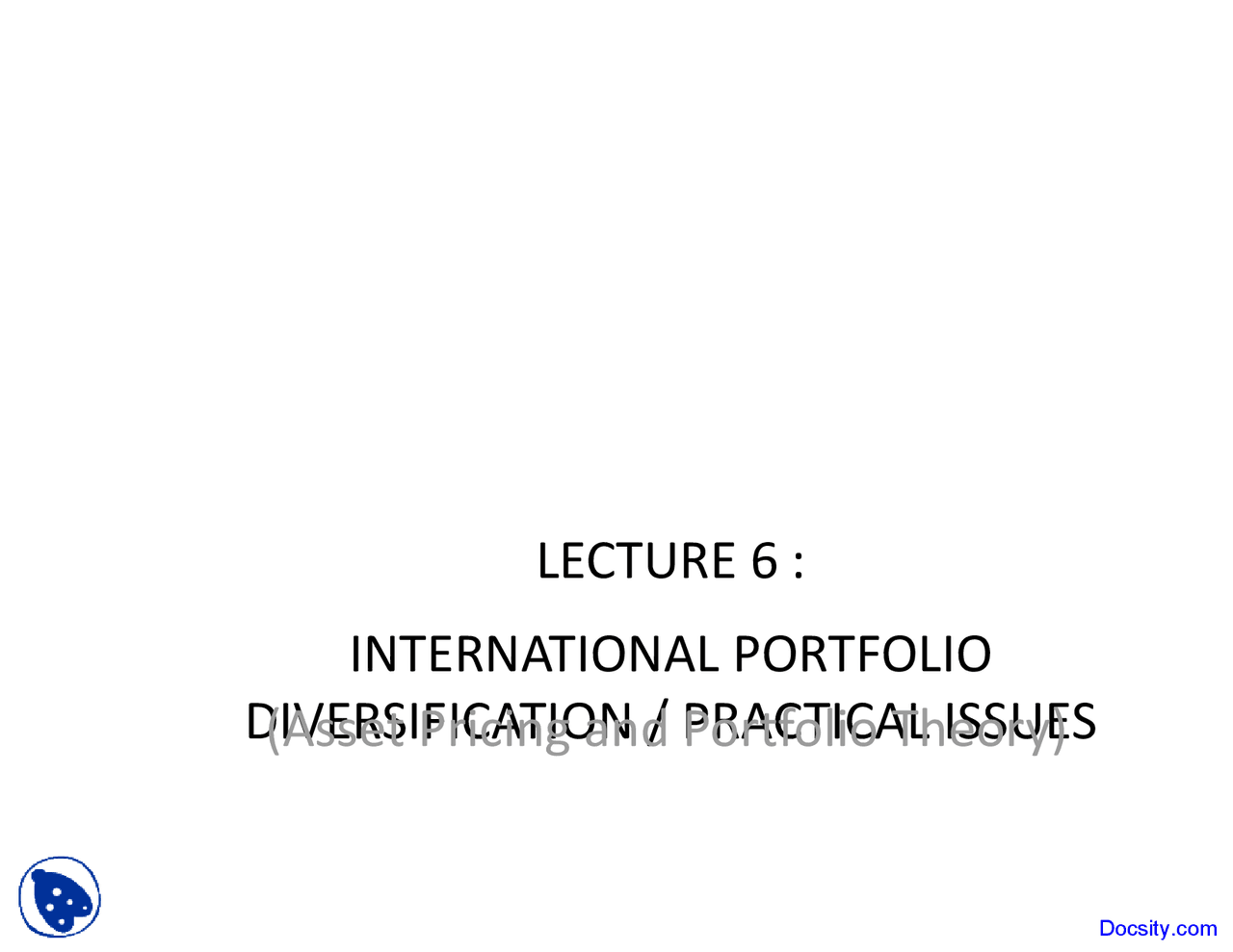 International Investment Asset Managment Lecture Slides Docsity