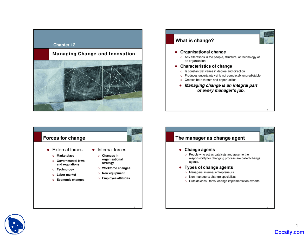 Managing Change - Human Resource - Lecture Slides - Docsity