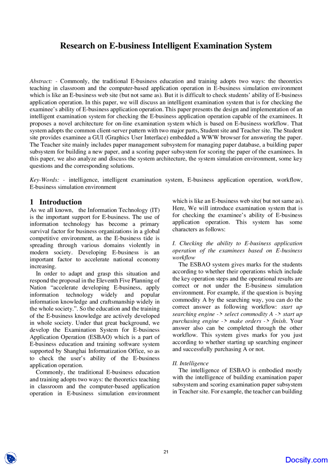Intelligent Examination System Buisness Management Lecture Notes