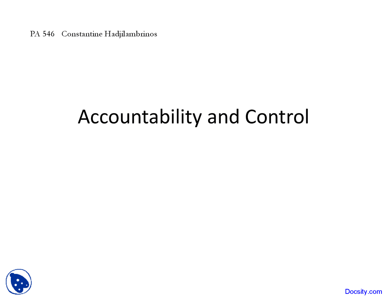 Accountability and Control - Asset Managment - Lecture Slides - Docsity