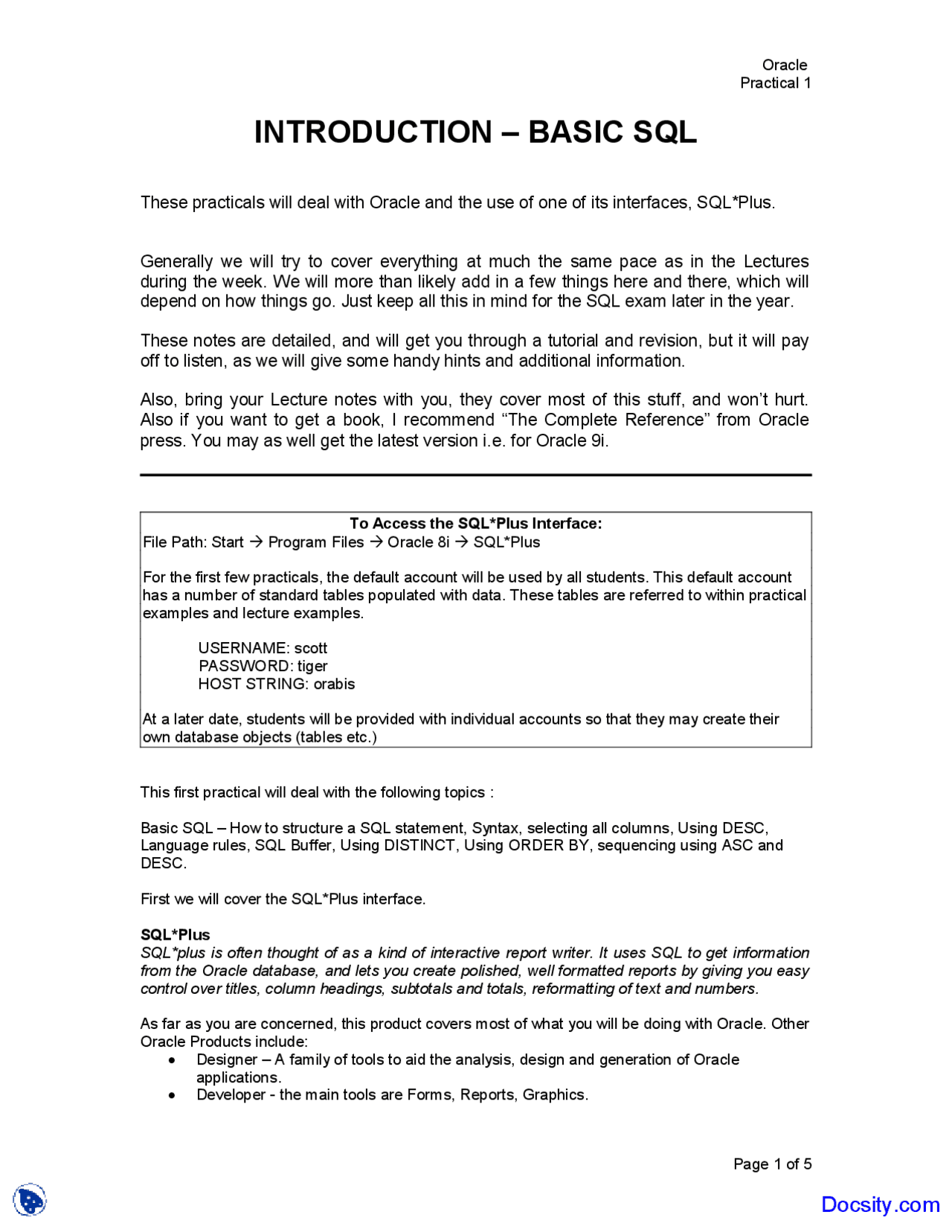 Introduction Basic Sql Buisness Management Lecture Notes Docsity
