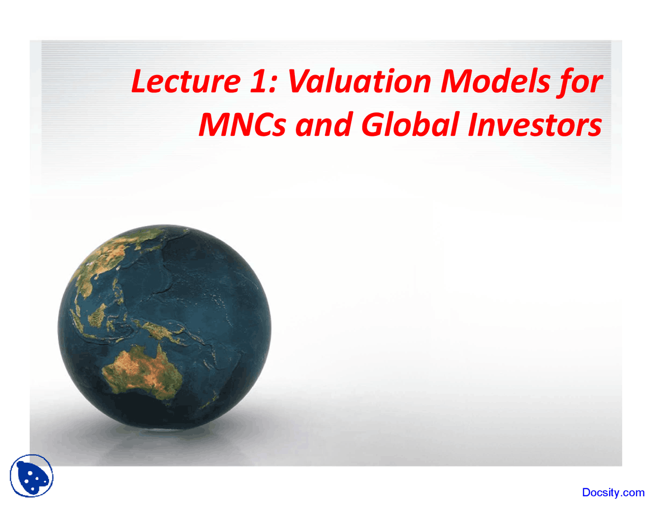 Valuation Models Asset Managment Lecture Slides Docsity