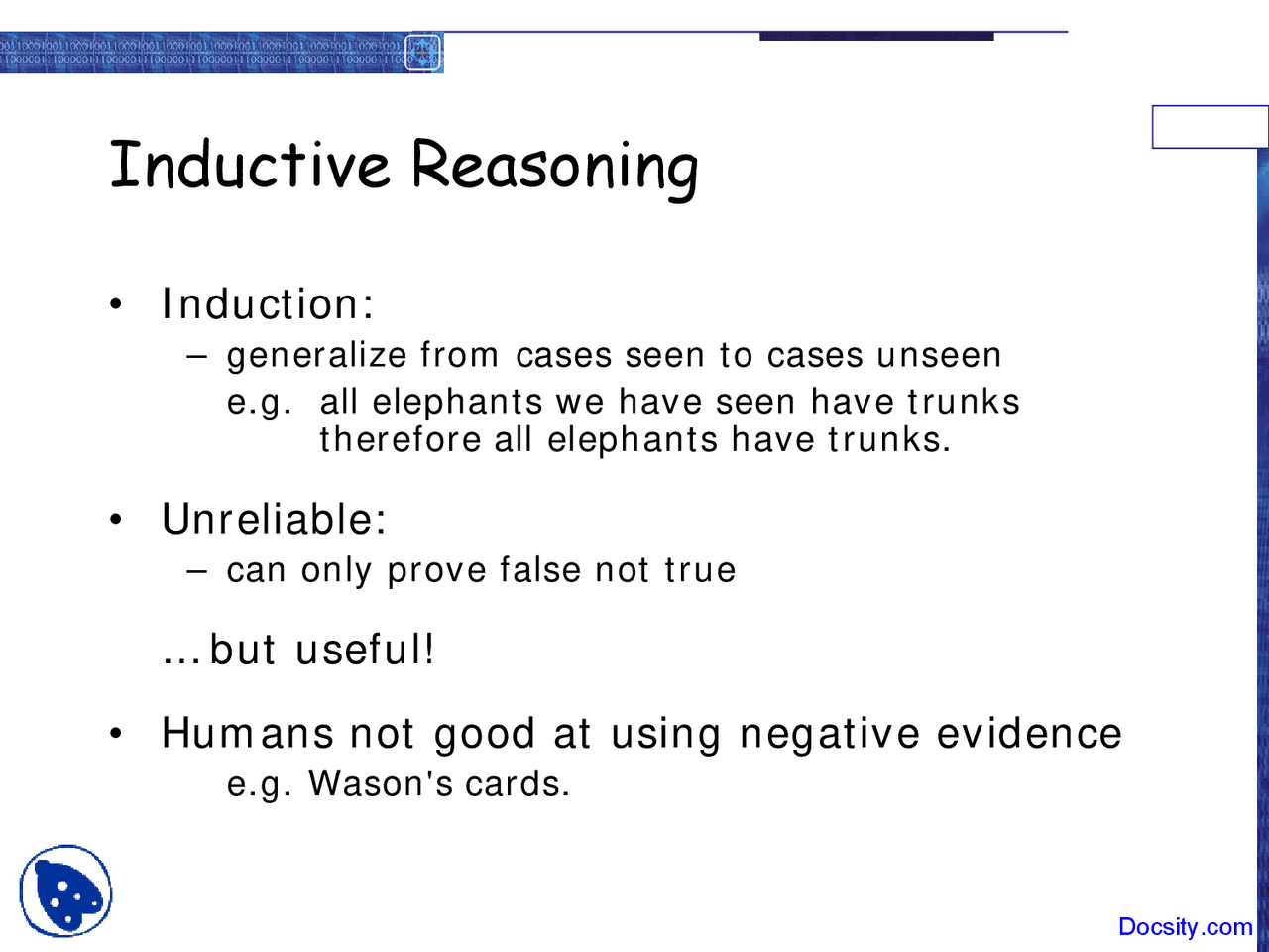 Inductive Reasoning - Human Resource - Lecture Slides - Docsity