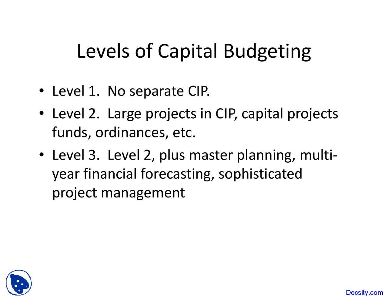 Levels Of Capital Budgeting Asset Managment Lecture Slides Docsity