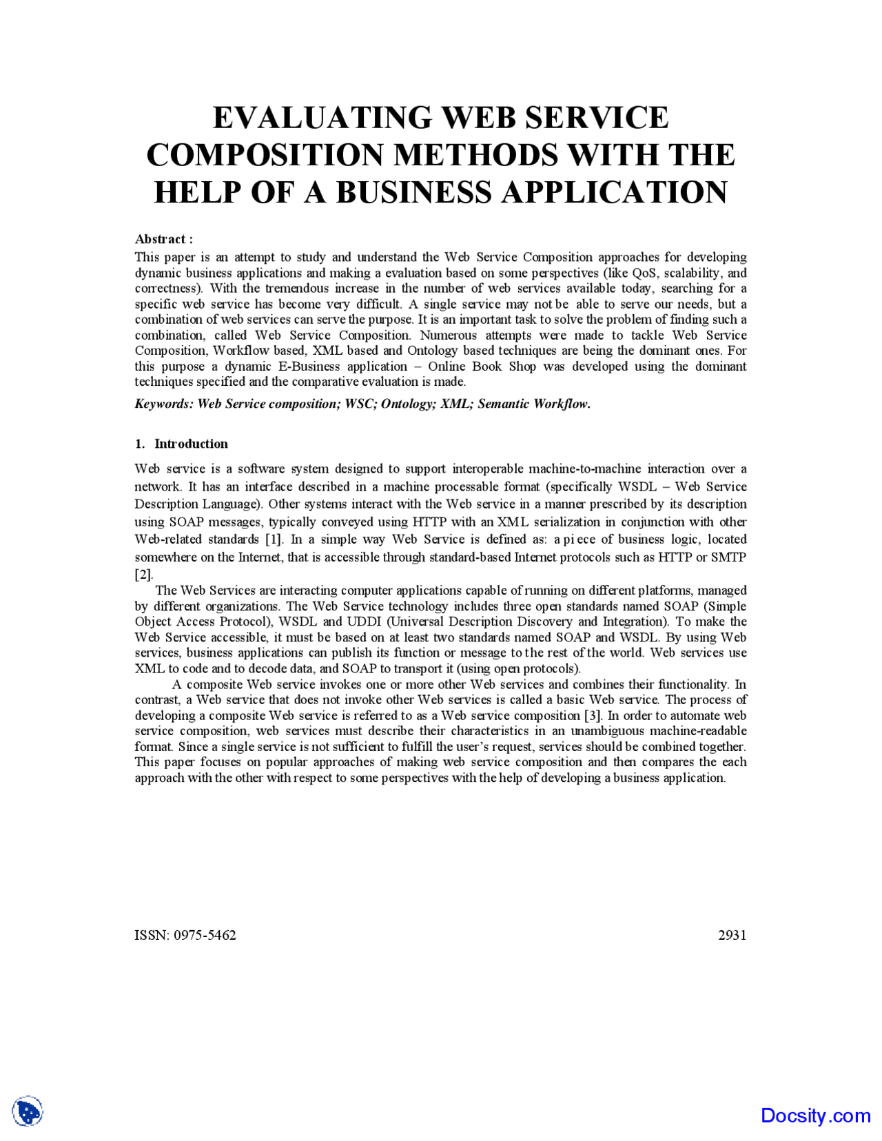 Evaluating Web Service Buisness Management Lecture Notes Docsity