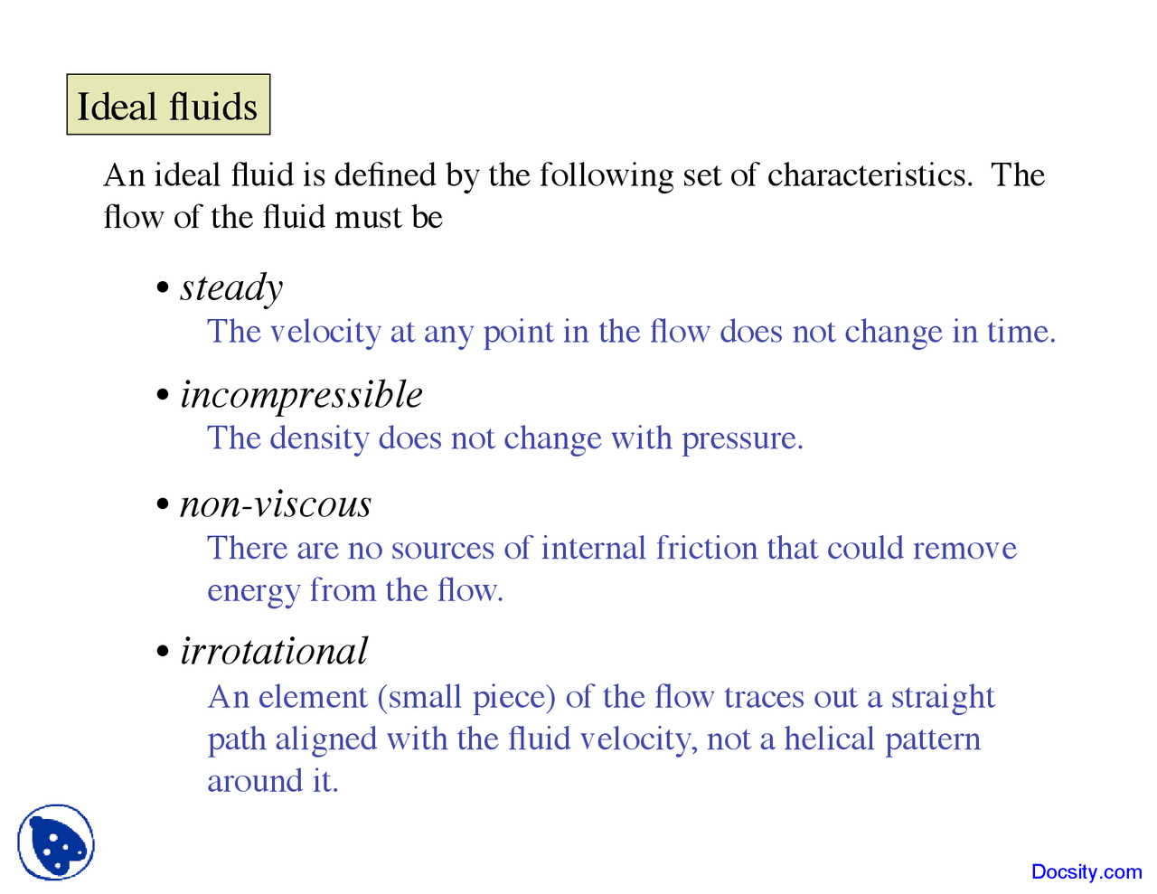 Ideal Fluids - General Physics I - Lecture Slides - Docsity