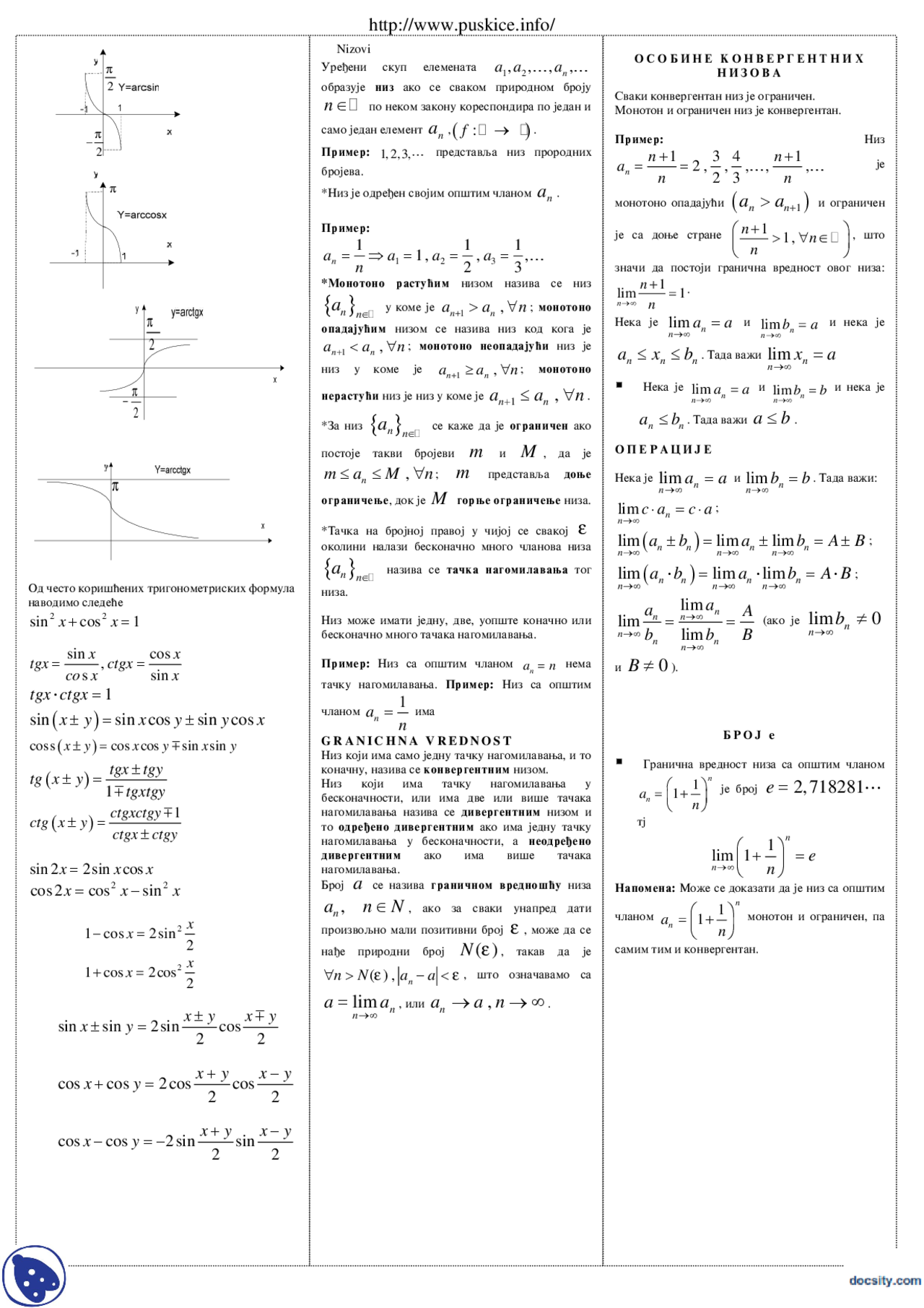Puskice-Ispit-Matematika 1-Elektrotehnika (6) | Ispiti' predlog Matematika - Docsity