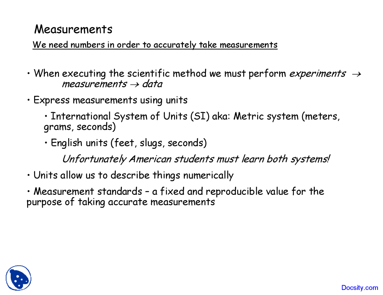 Measurements - General Physics I - Lecture Slides - Docsity