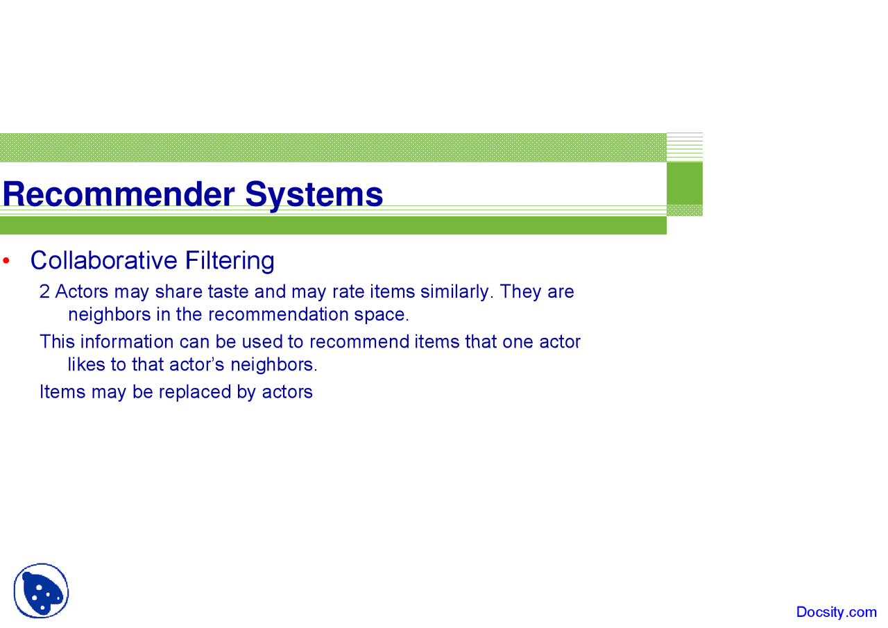 Collaborative Filtering E Commerce Lecture Slides Docsity